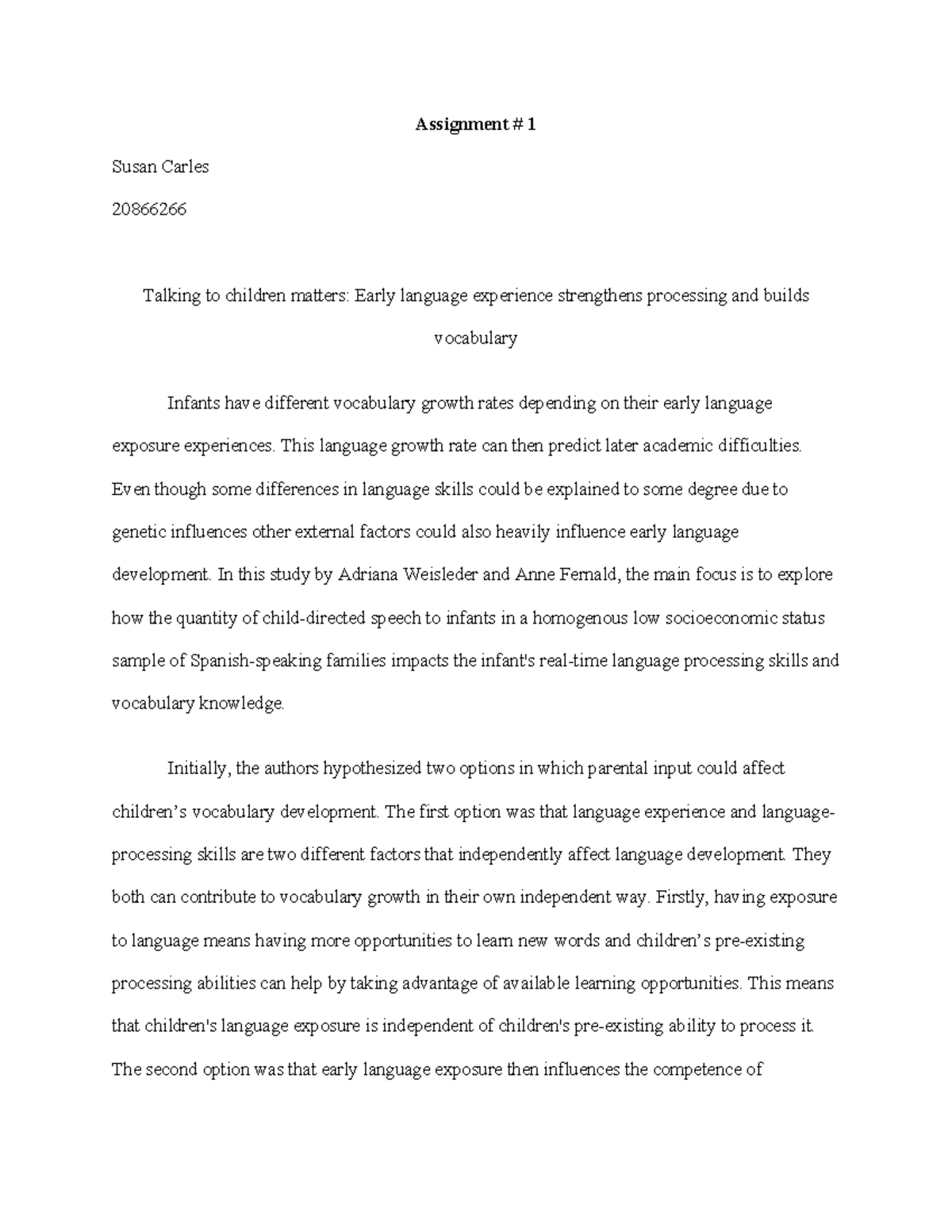 Assignment 1: Early Language Exposure & Vocabulary Growth (20866266 ...