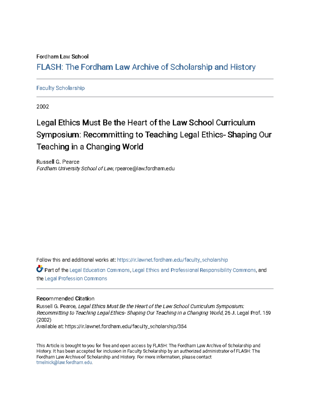 Legal Ethics - The Essential Core of Law School Curriculum - Studocu