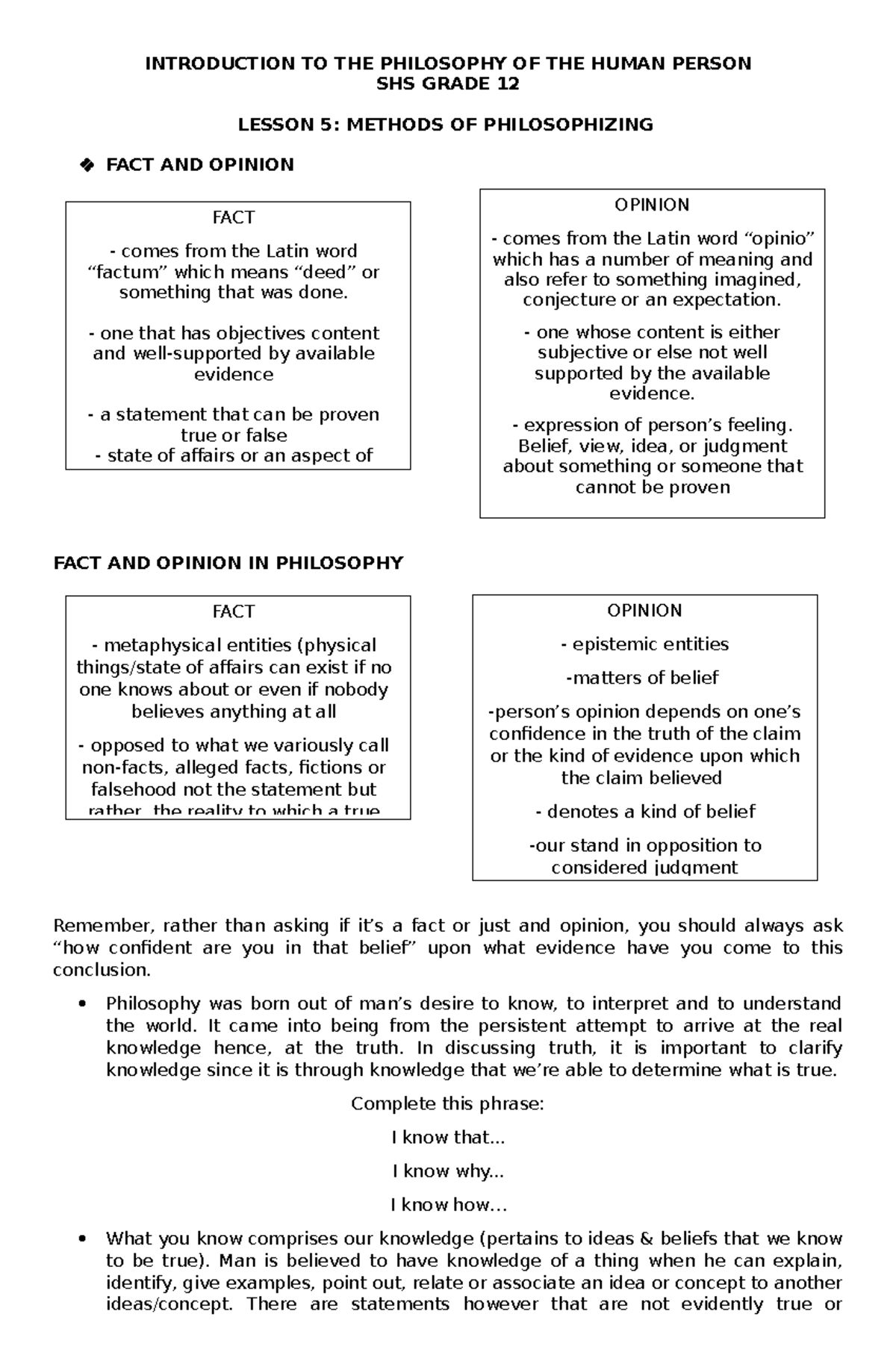 Methods of philosophizing - INTRODUCTION TO THE PHILOSOPHY OF THE HUMAN ...