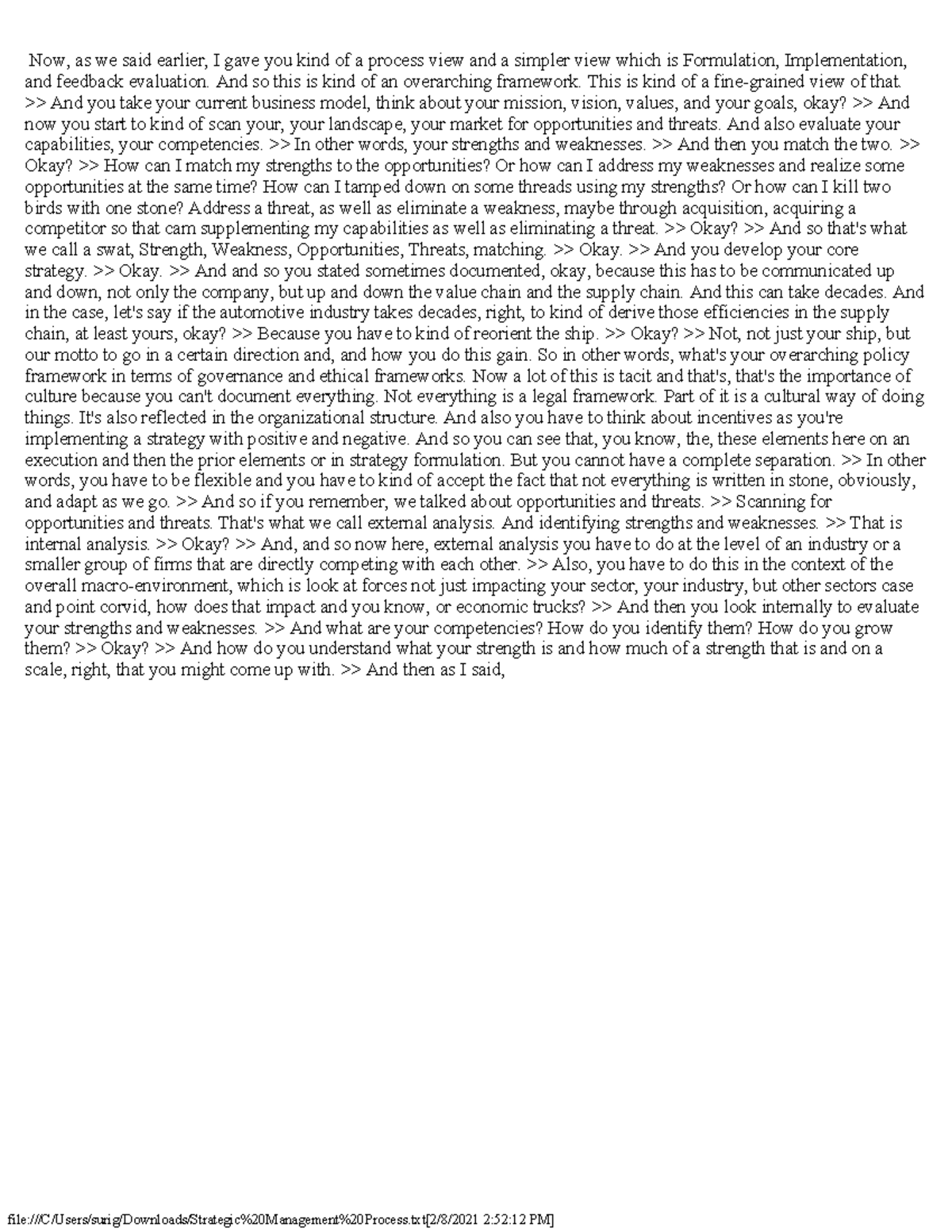 Strategic Management Process Overview: Formulation & Analysis - Studocu