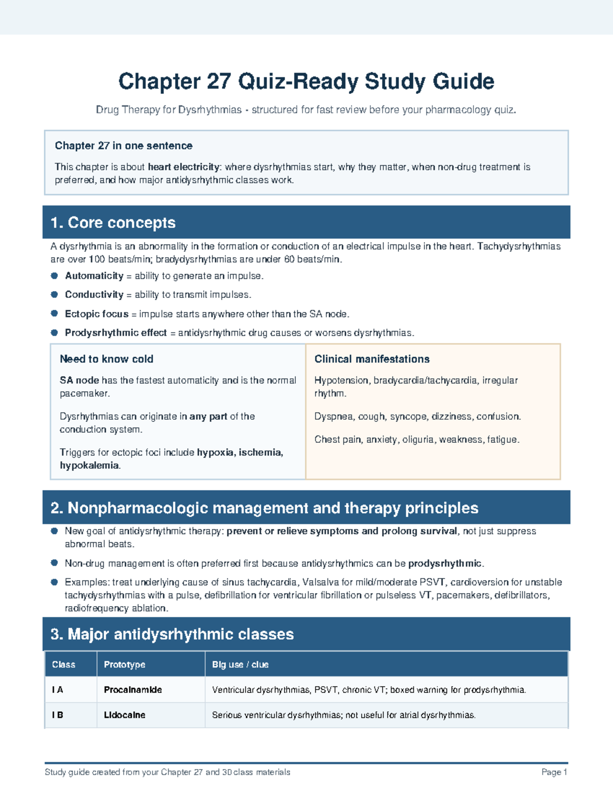Chapter 27 Quiz Ready Study Guide: Drug Therapy for Dysrhythmias - Studocu