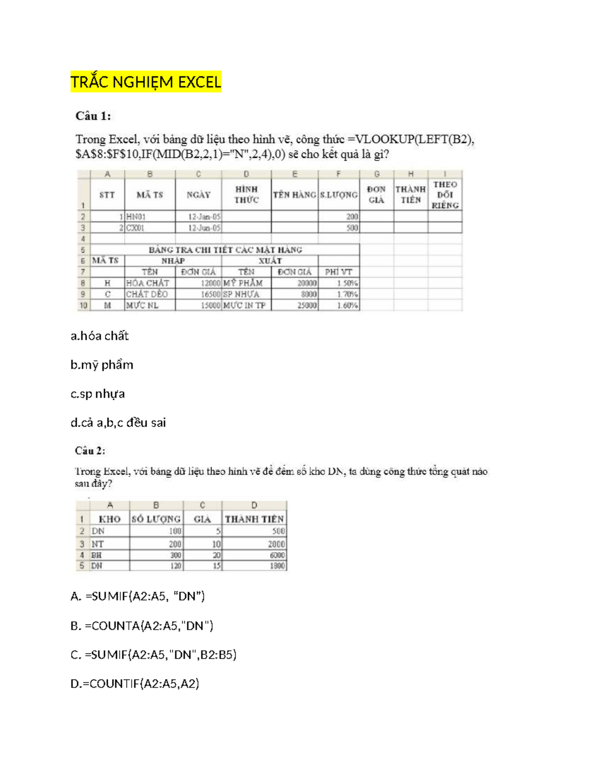 TRẮC NGHIỆM Excel - Thank You nhé nhé nhé - BA15 - TRẮC NGHIỆM EXCEL ...