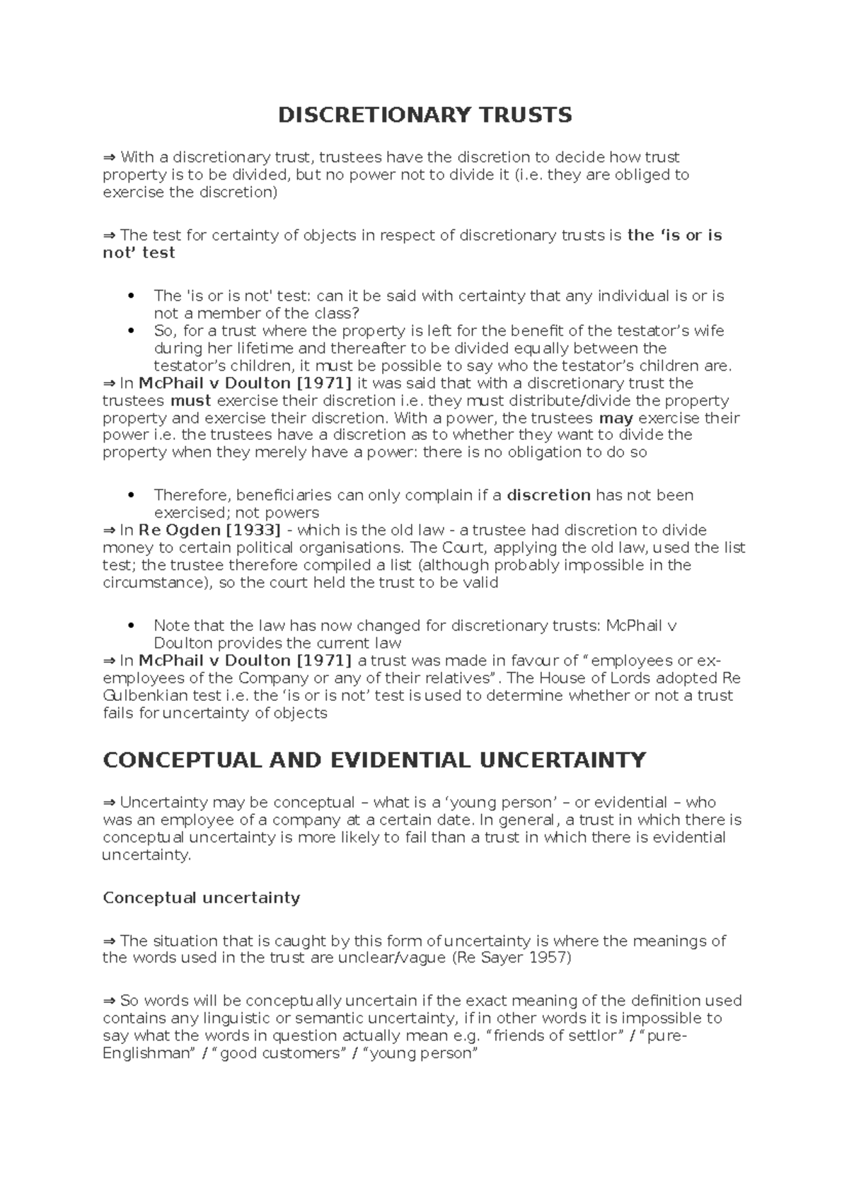 Trusts Notes: Understanding Discretionary Trusts and Uncertainty Issues ...