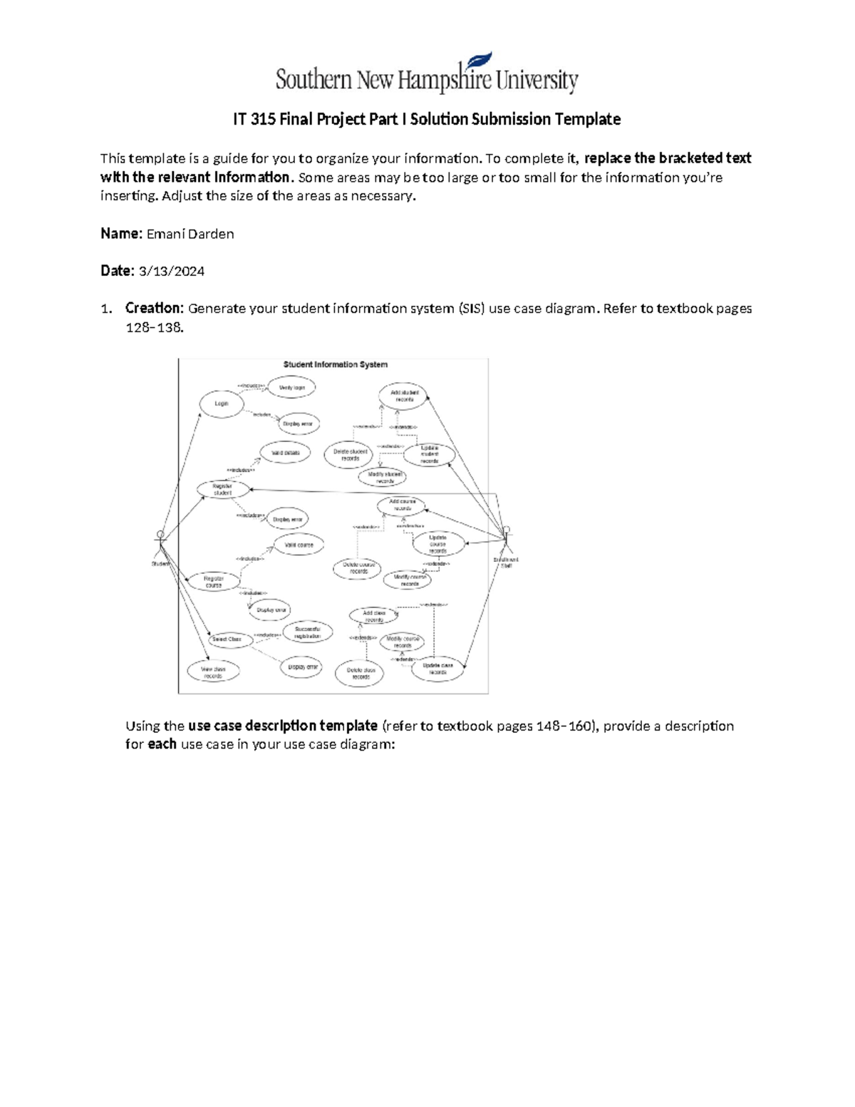 IT 315 Final Project Part I Solution Submission Template Guide - Studocu