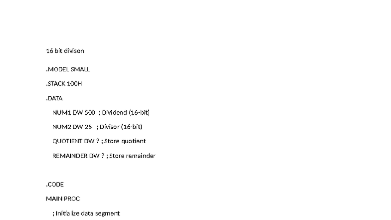 16 Bit Division - How to Solve (Assembly Language) - Studocu