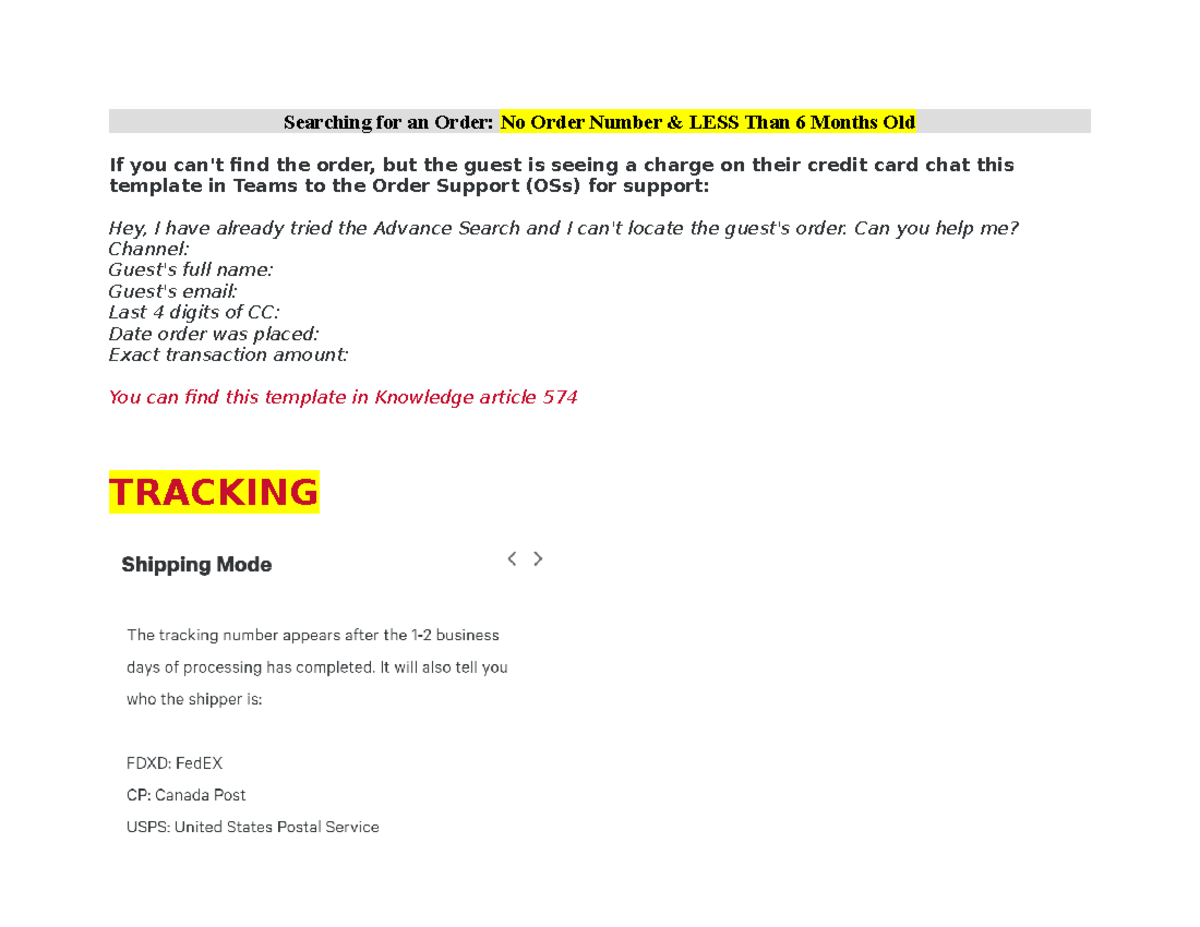 Manual 101 - lecture notes - Searching for an Order: No Order Number ...