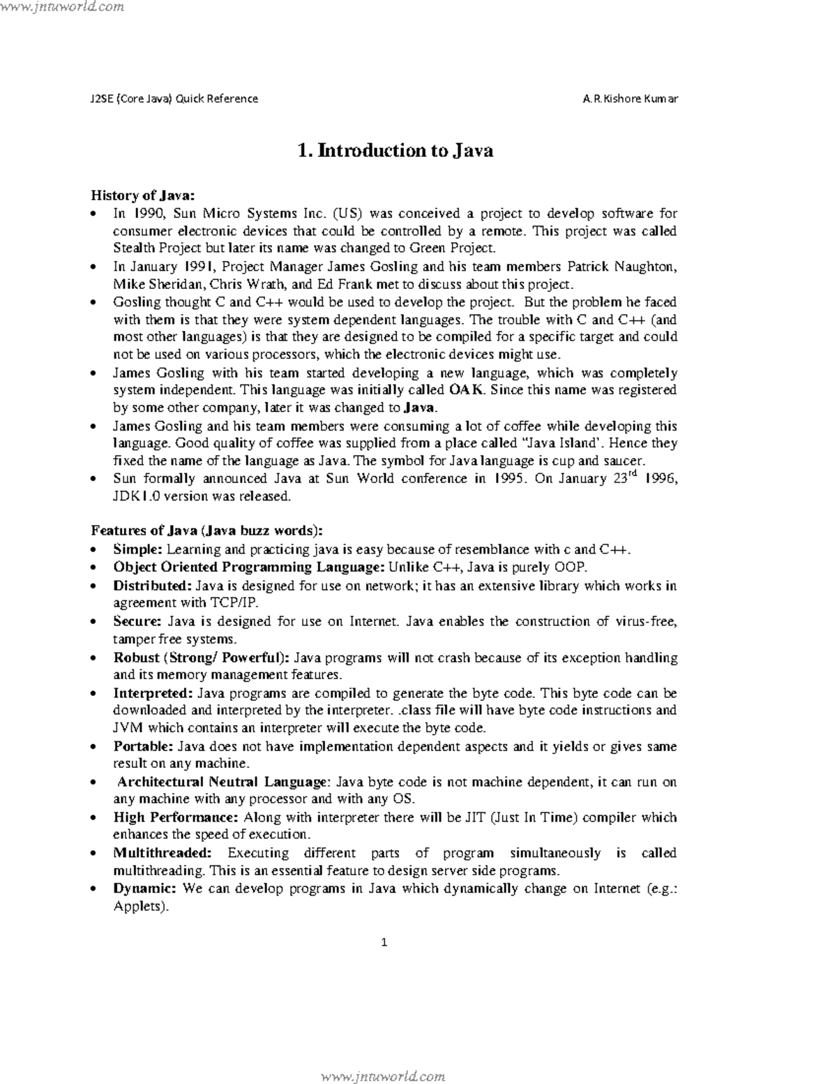 Core Java Concepts Summary (J2SE) - A.R. Kishore Kumar - Studocu