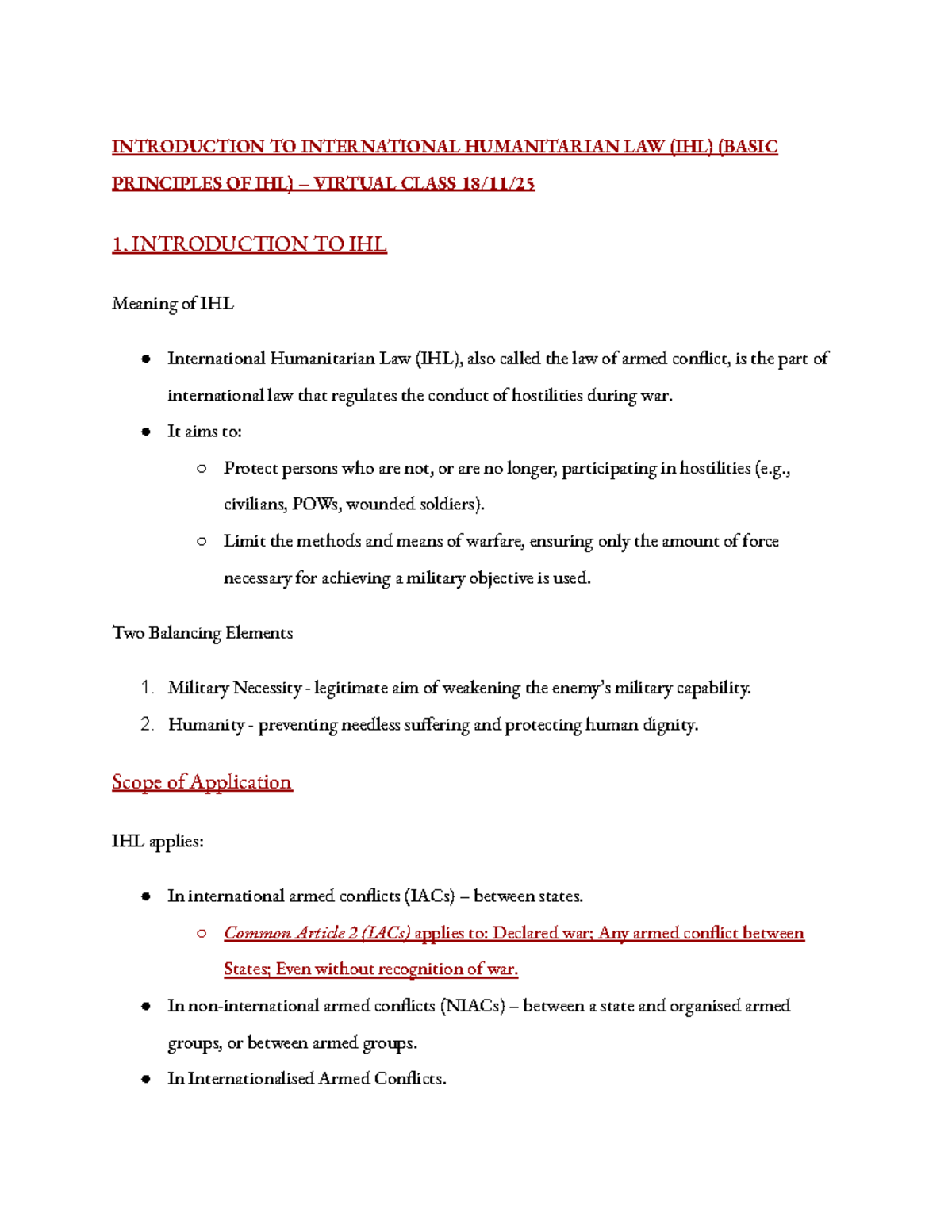 IHL 101: Summary Notes on Basic Principles of International ...
