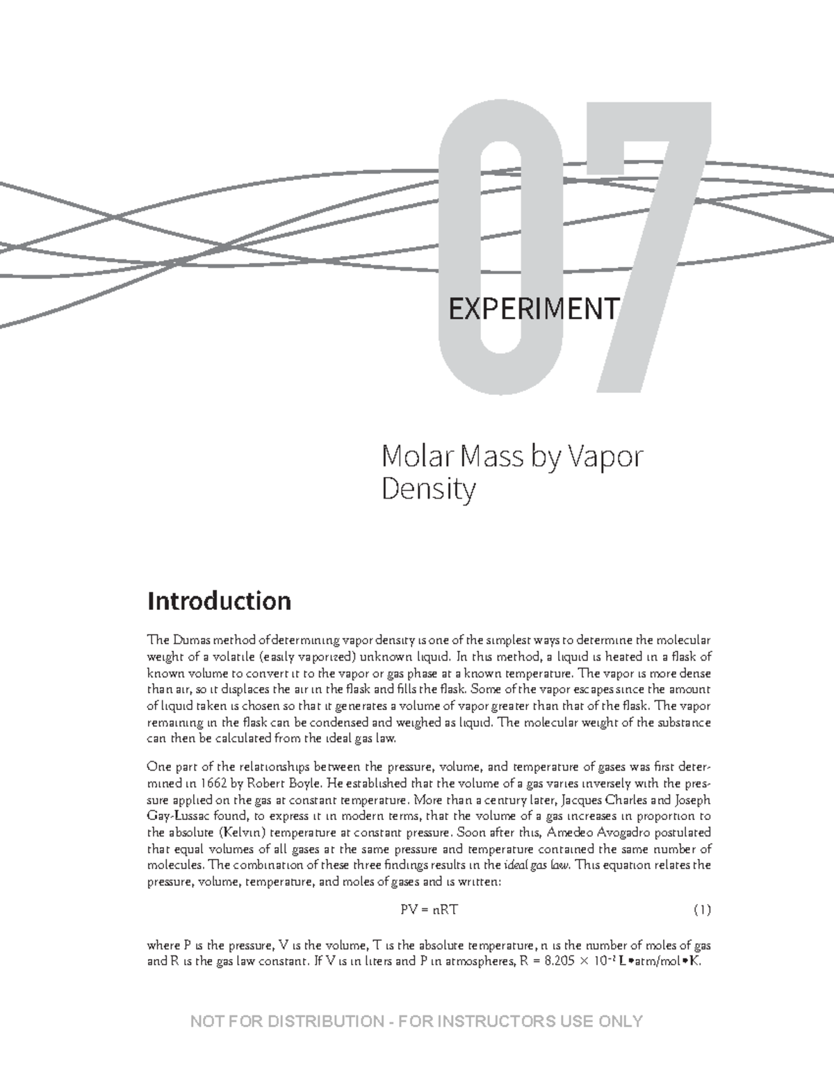 Lab 07 - Determining Molar Mass via Vapor Density Method - Studocu
