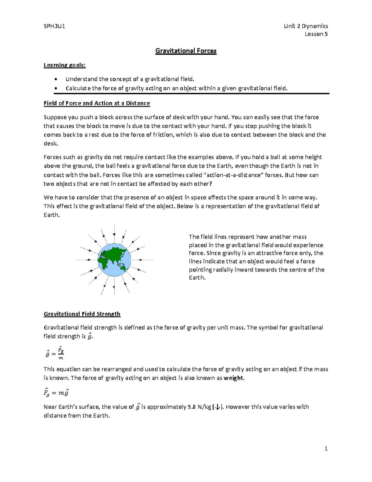 SPH3U1 Lesson 5 Gravitational Forces and Calculations - Studocu