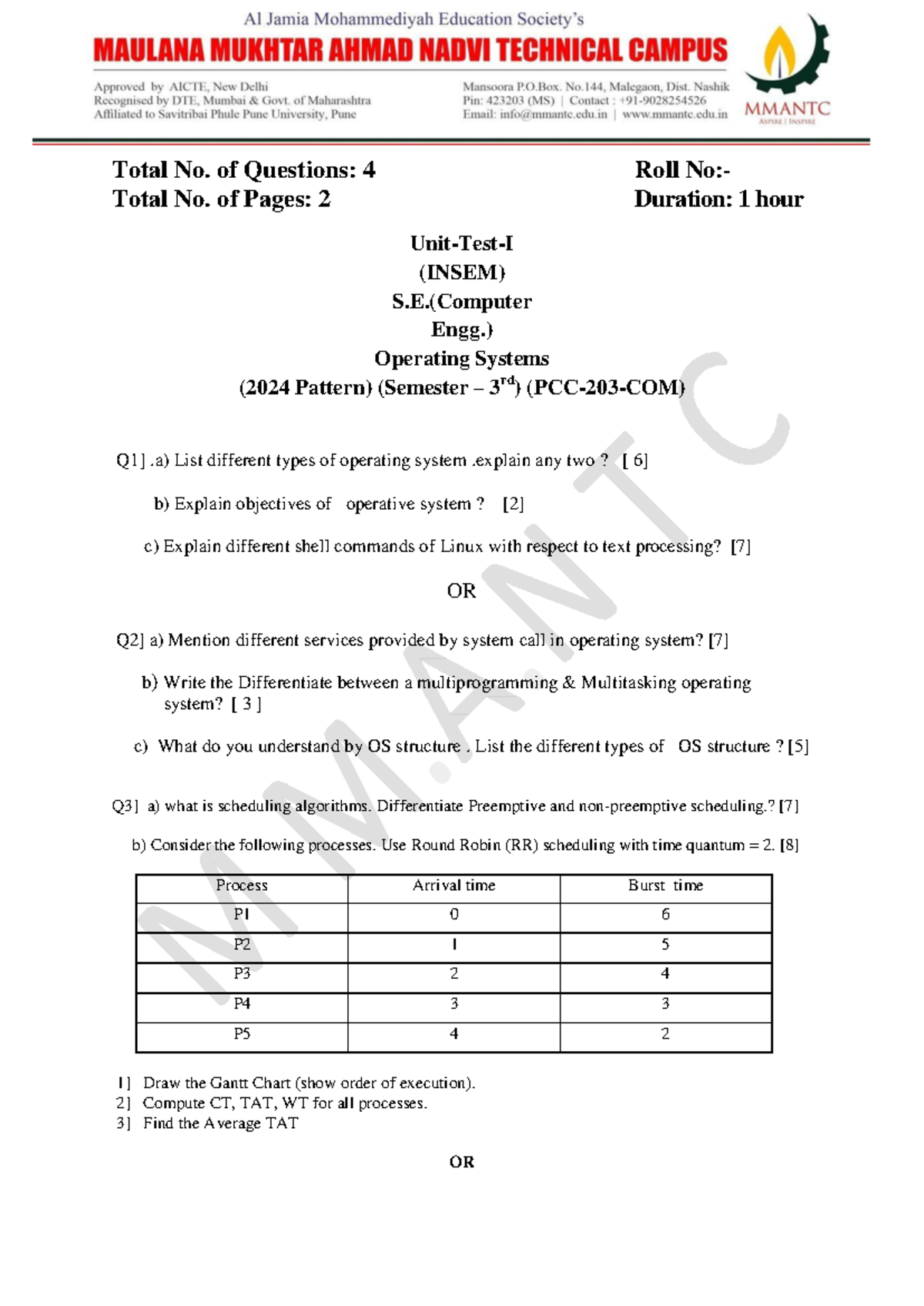 Operating Systems INSEM Paper - S.E. (Comp Engg) 2024 Pattern - Studocu