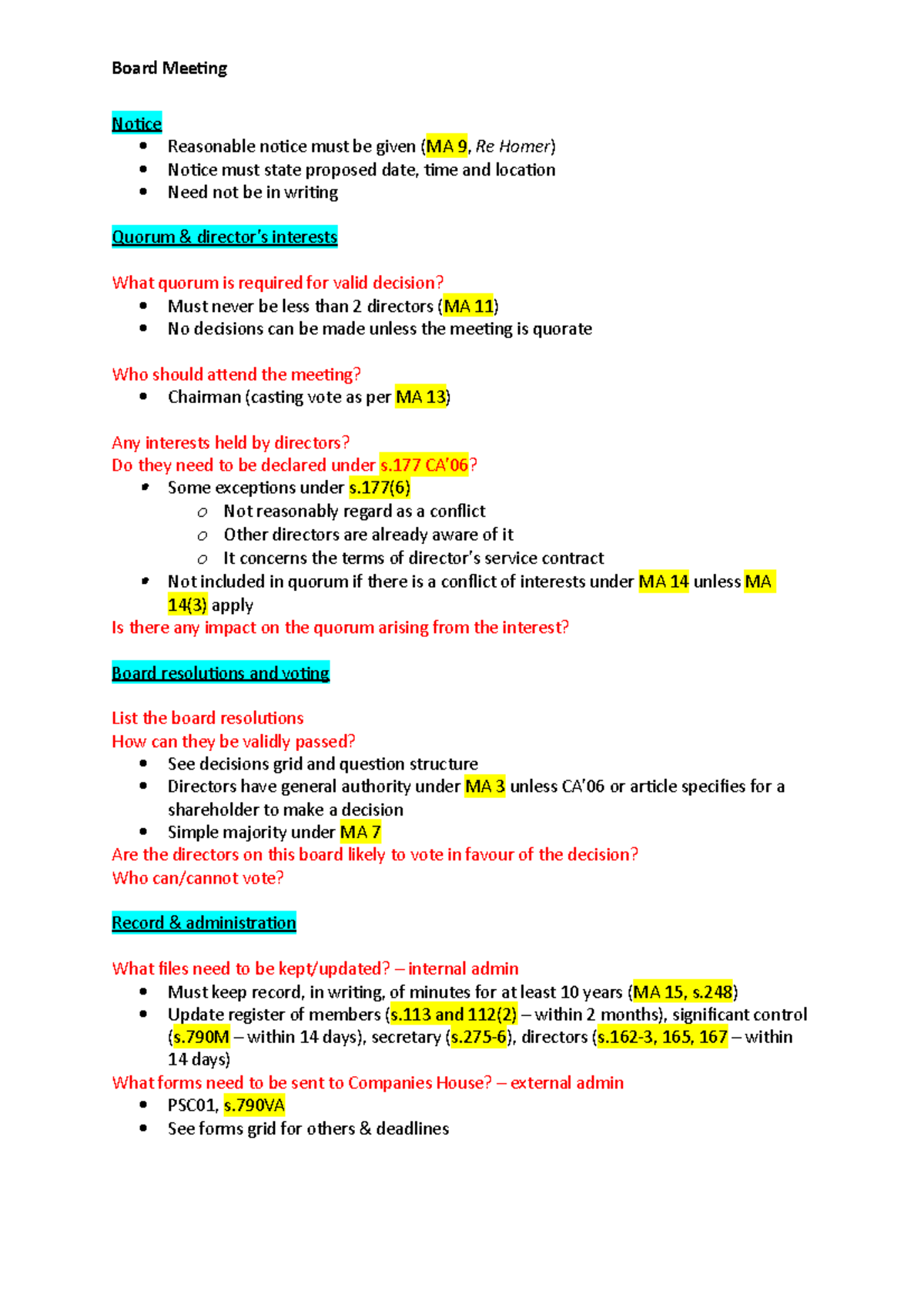 Board Meeting Procedures: Quorum, Voting & Record Keeping Guide - Studocu