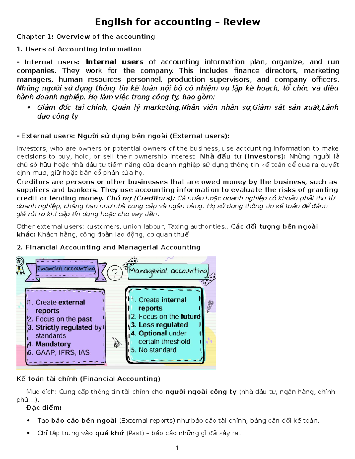 English for Accounting - Review of Chapters 1 to 4 Concepts - Studocu