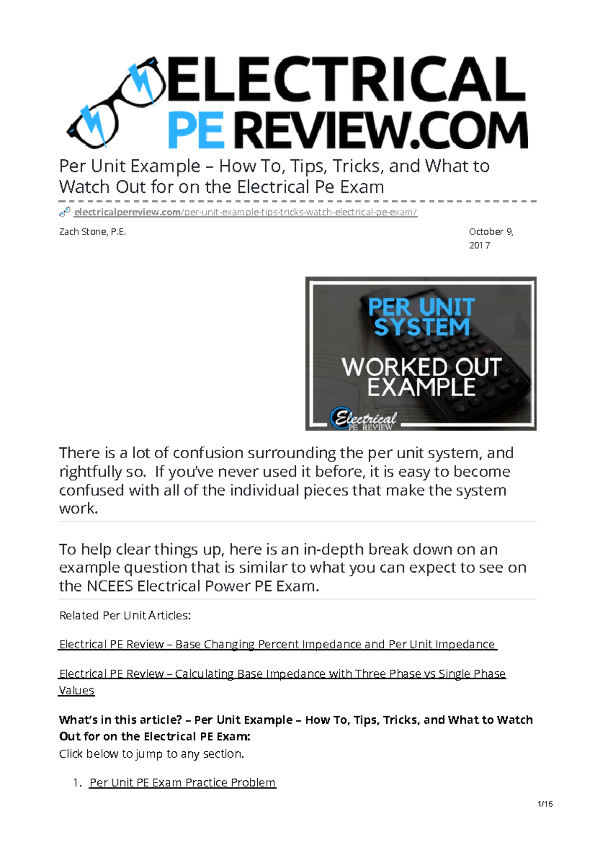Per Unit System Overview for Electrical PE Exam Preparation - Studocu