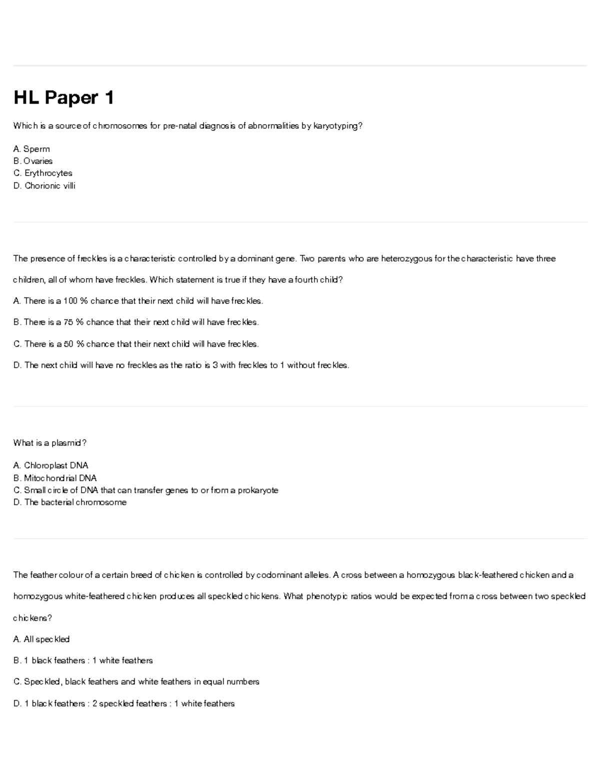 HL Paper 1 - Karyotyping and Genetic Inheritance Practice Questions ...