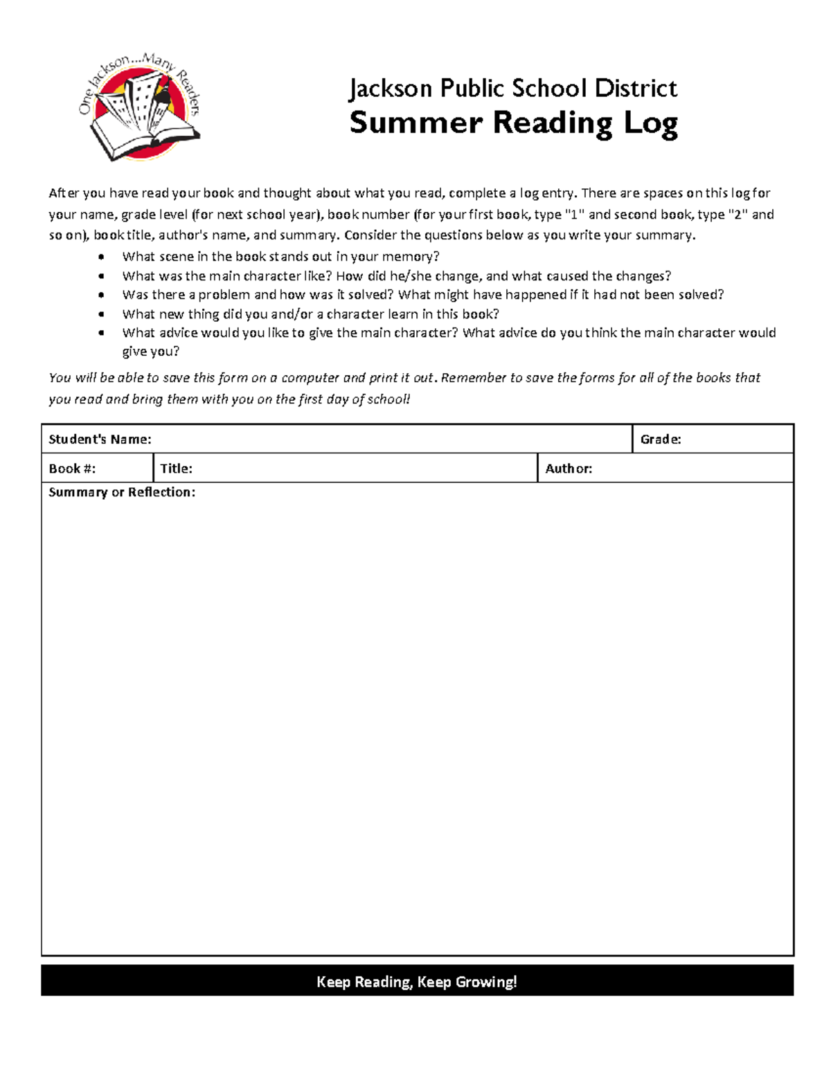 JPS Summer Reading Log (22): Complete Your Book Reflections - Studocu