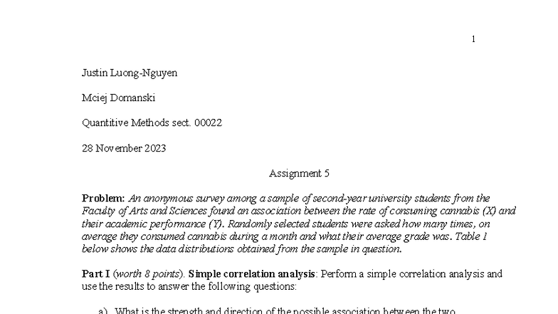 Quantitative Methods Assignment 5: Correlation Analysis (Sect. 28) - Studocu