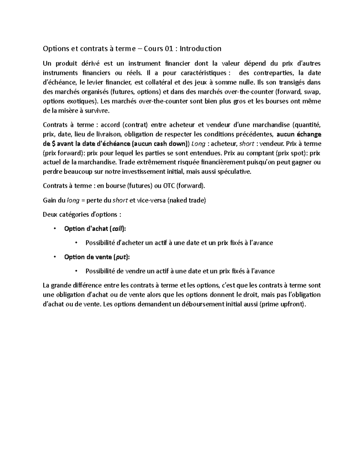 Options et contrats à terme Cours 01 Introduction - Options et contrats ...