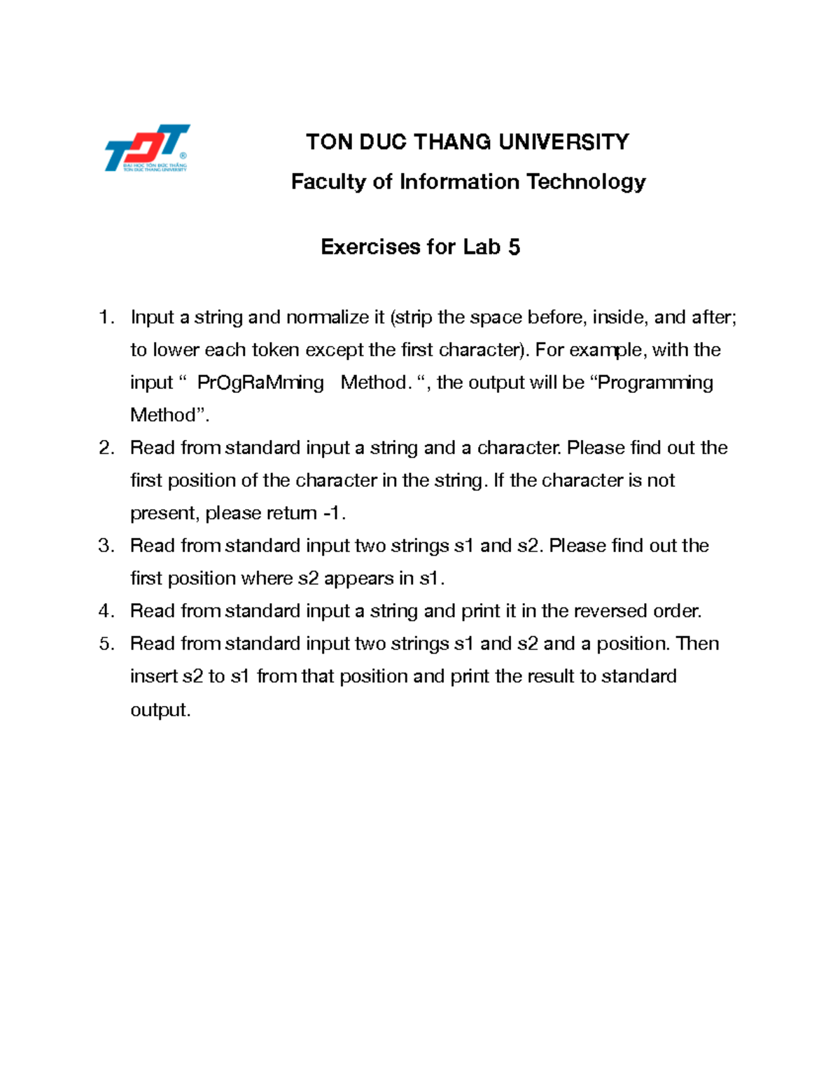 Lab5 Exercises lập trình hướng đối tượng - Exercises for Lab 5 Input a ...