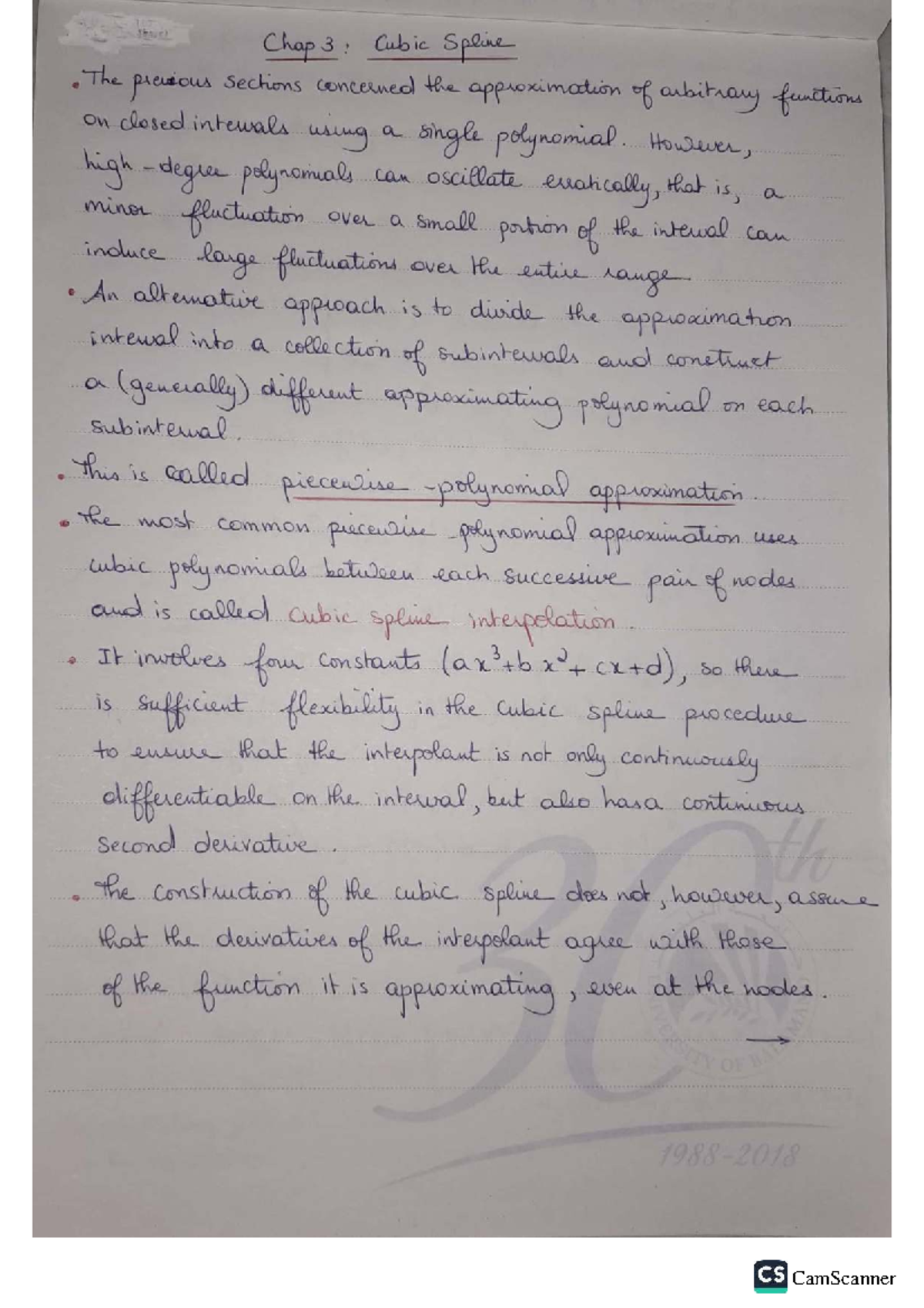 Cubic Spline Interpolation Notes - Chapter 3 - Studocu