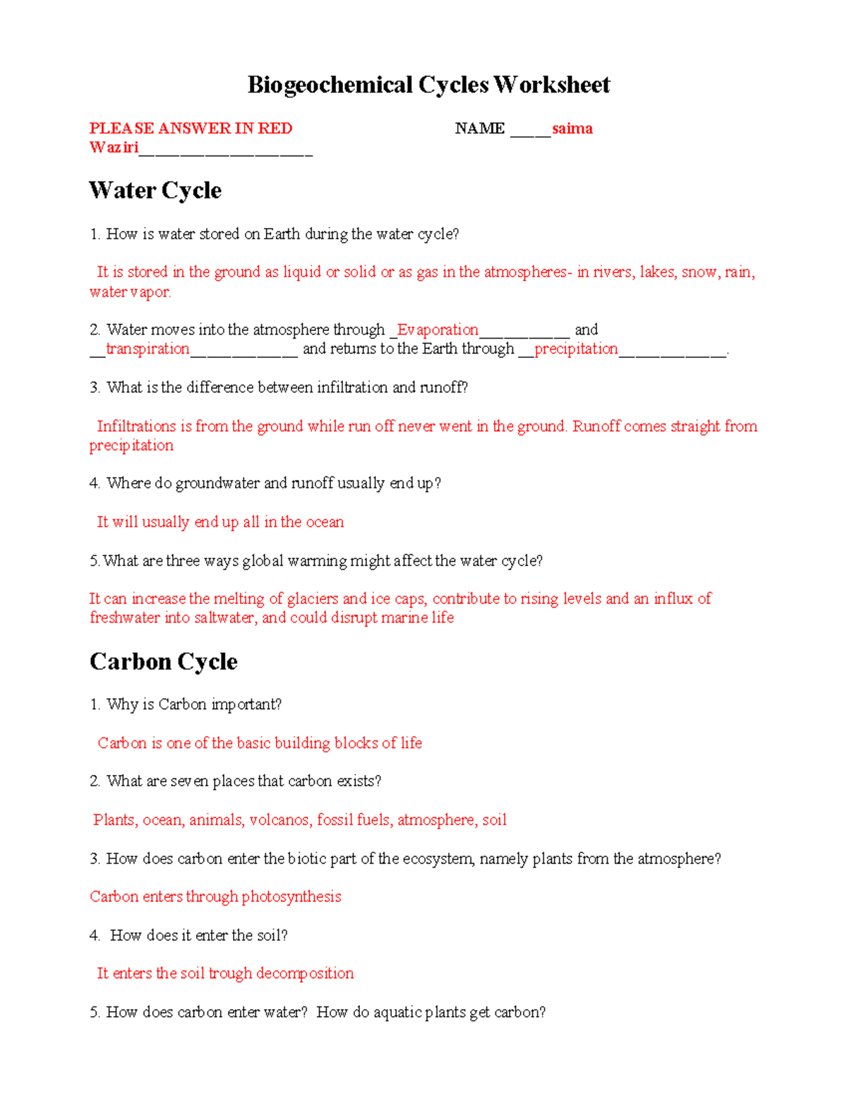 Cycles Worksheet(1)(3) - Biogeochemical Cycles Worksheet PLEASE ANSWER ...