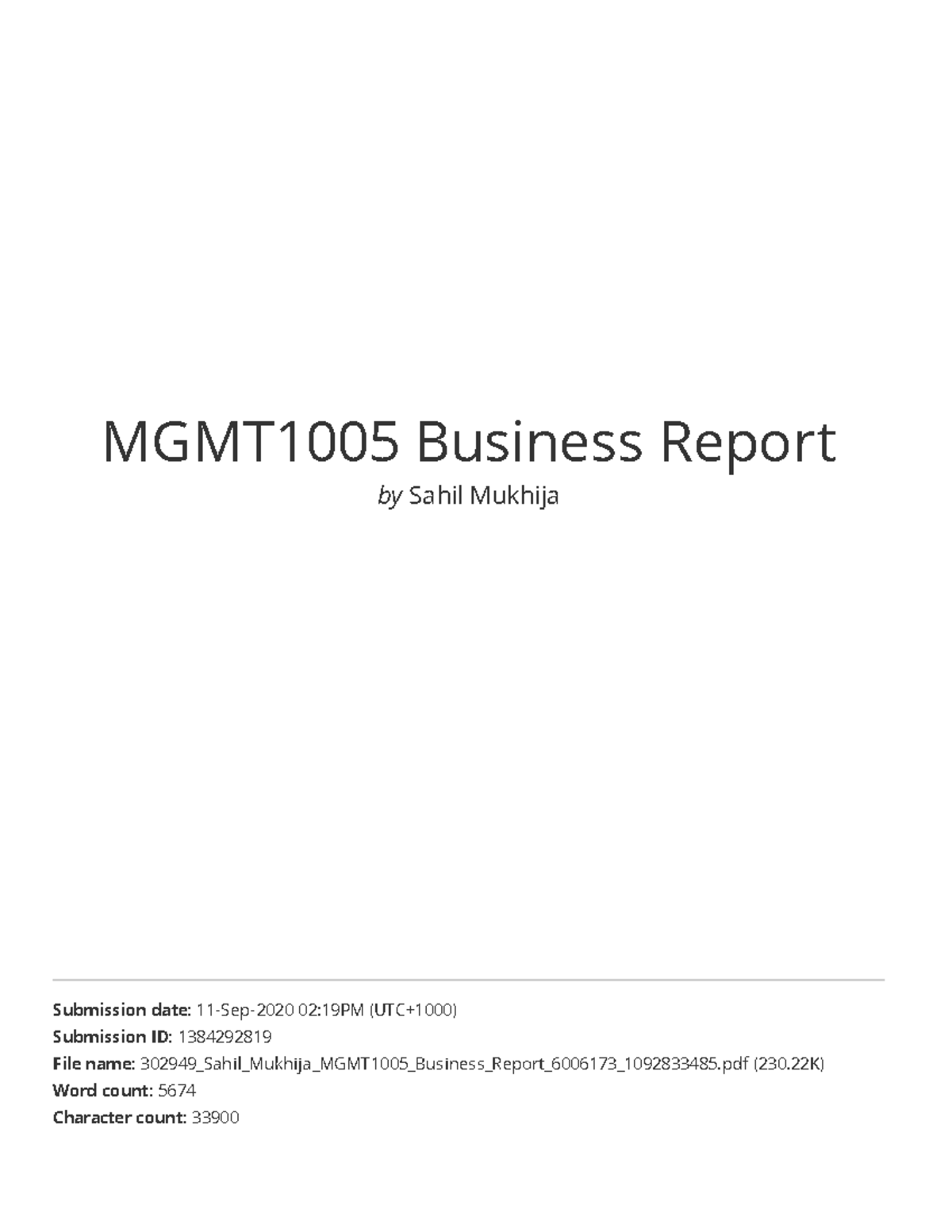 MGMT1005 Business Report Graded - MGMT1005 - MGMT1005 Business Report ...