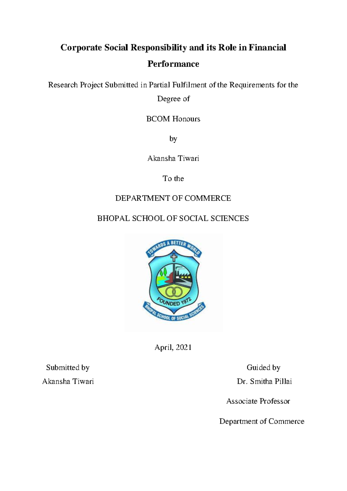 BCOM Honours Research Project: CSR's Impact on Financial Performance ...