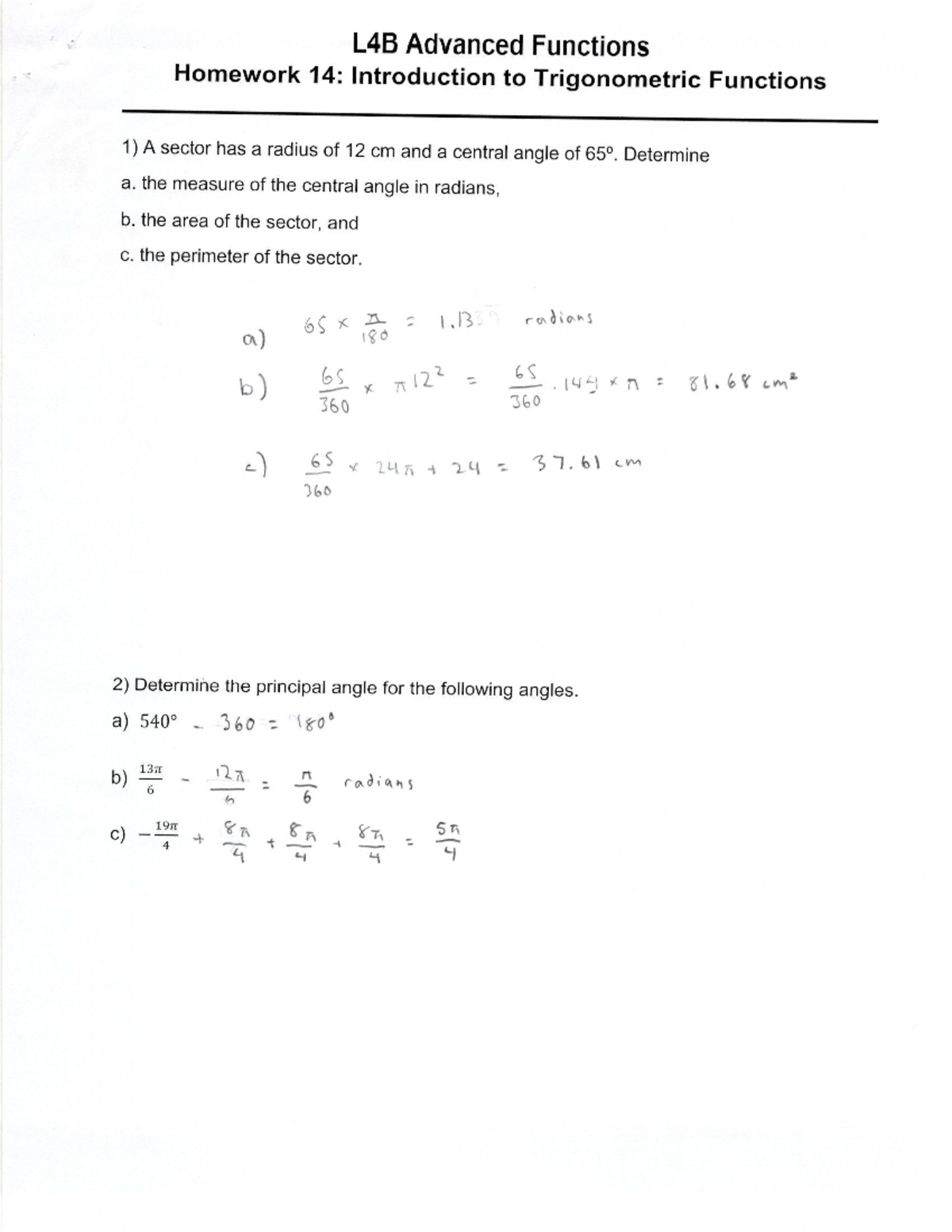 L4B HW 14: Advanced Functions - Intro to Trigonometric Functions - Studocu