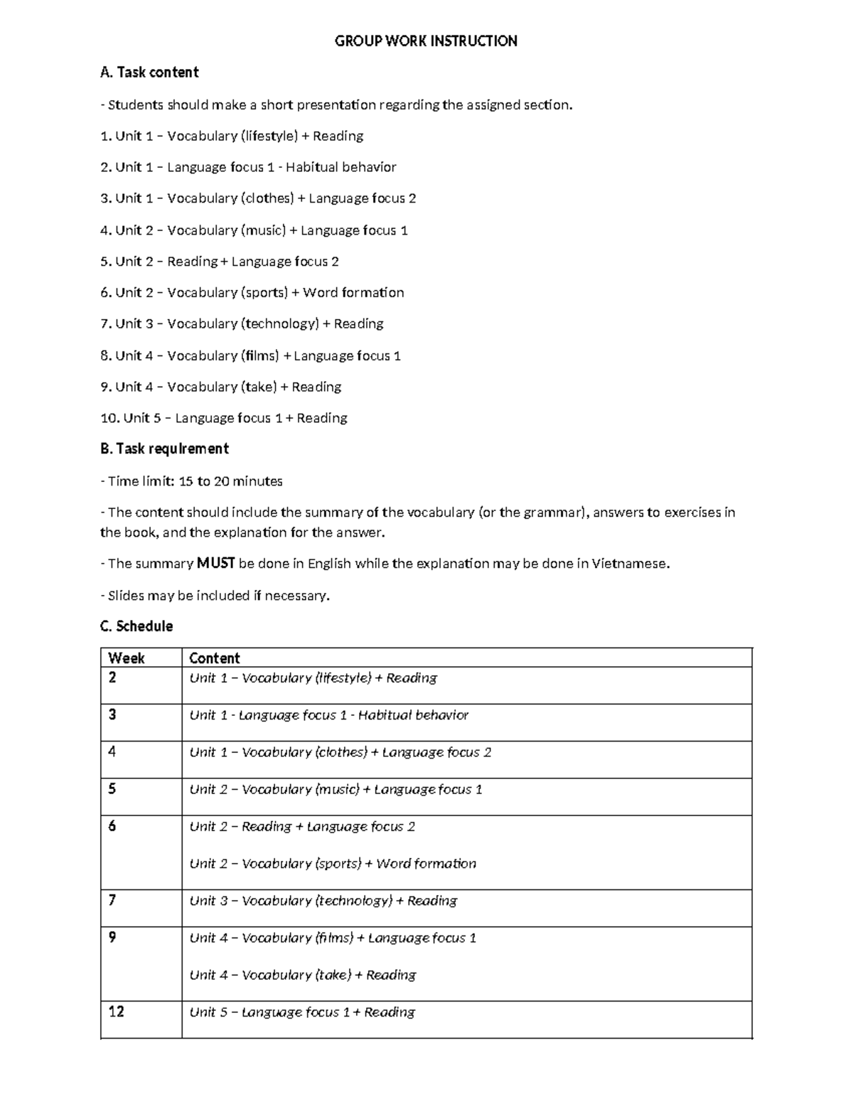 B2 English Group Work Presentation Instructions and Schedule - Studocu
