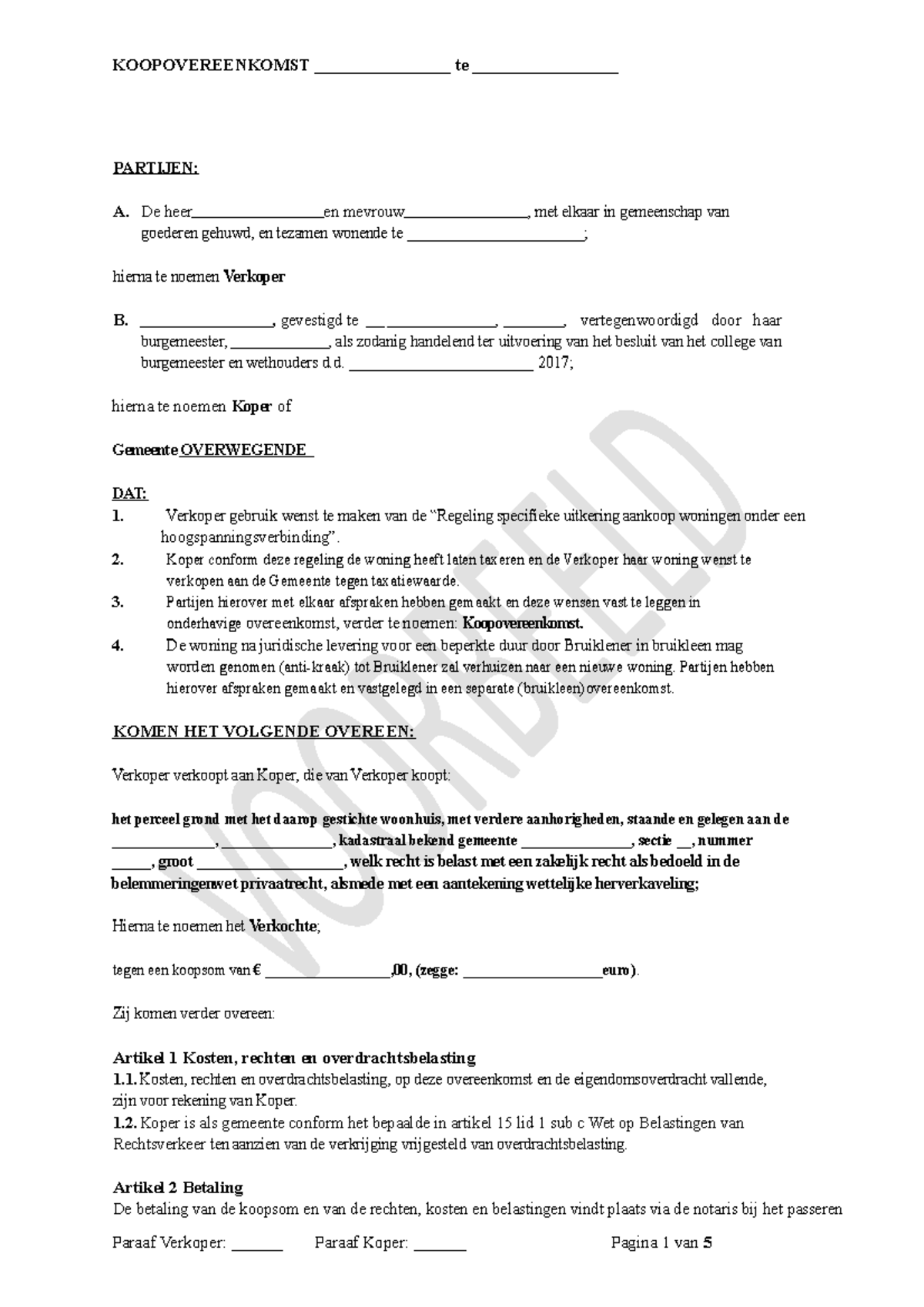 Voorbeeld koopovereenkomst voor prakrijkvaardigheden privaatrecht - Praktijkvaardigheden ...