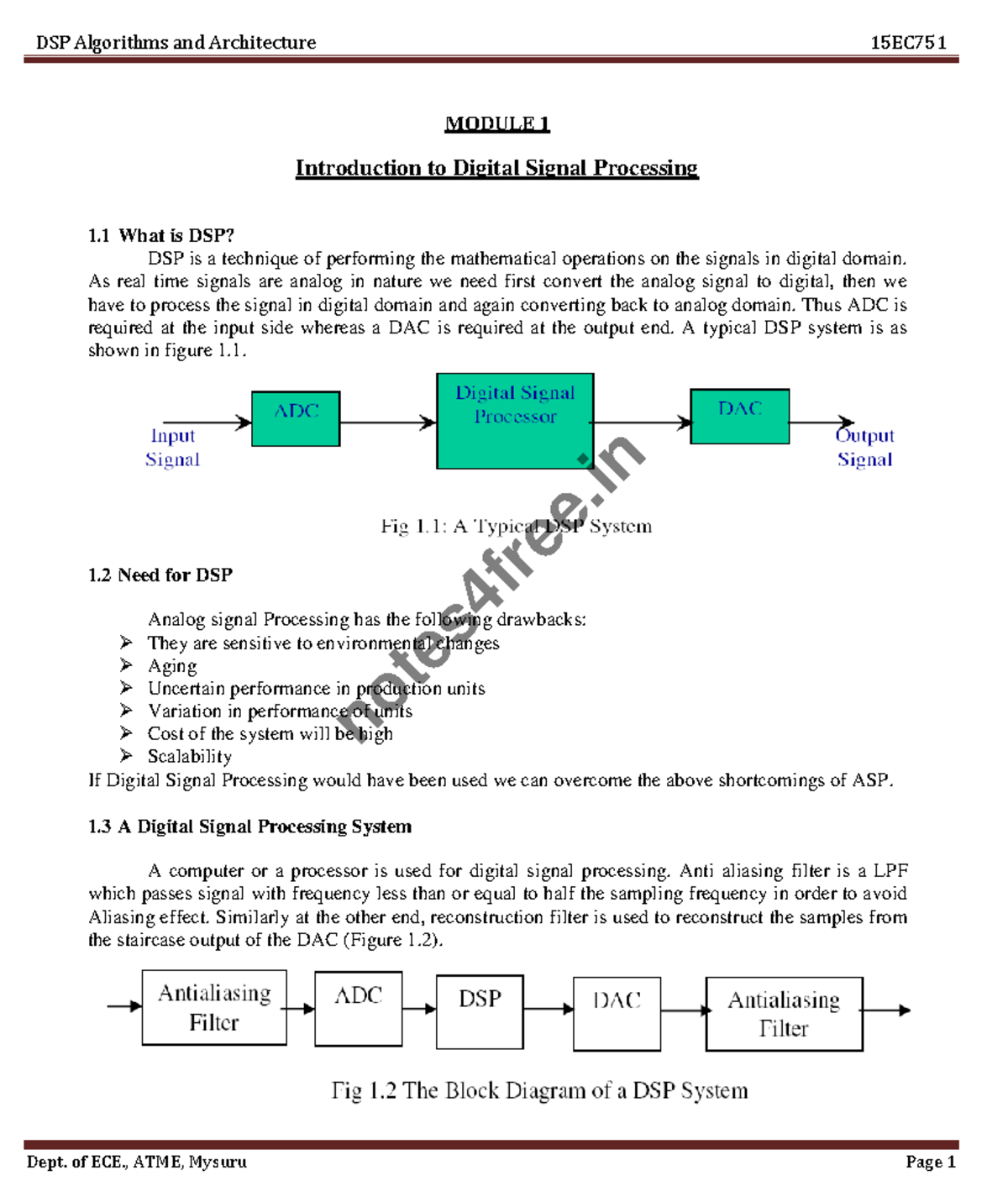 Dsp-1 - Reference - Dept. of ECE., ATME, Mysuru Page 1 MODULE 1 ...