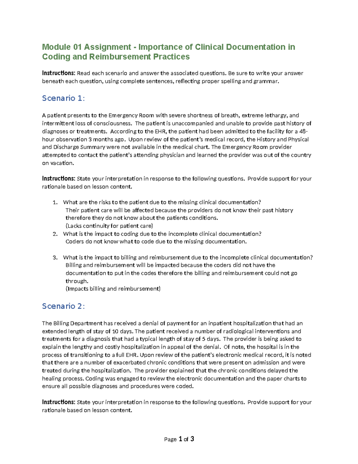 HIM1103 Mod 01 Clinical Documentation & Coding Assignment Worksheet ...