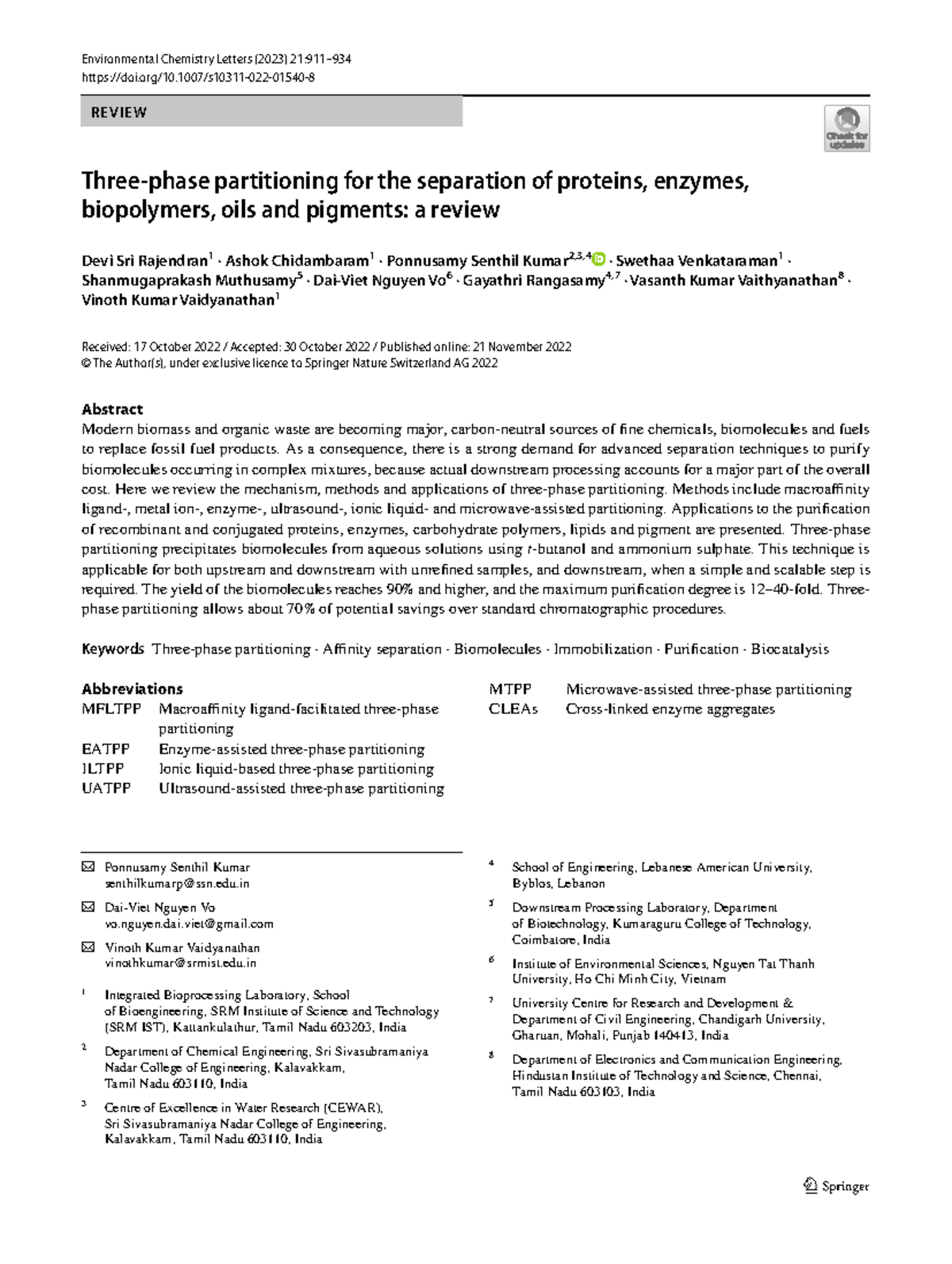 Partitioning Techniques for Biomolecule Separation: A Review (ENV CHEM ...