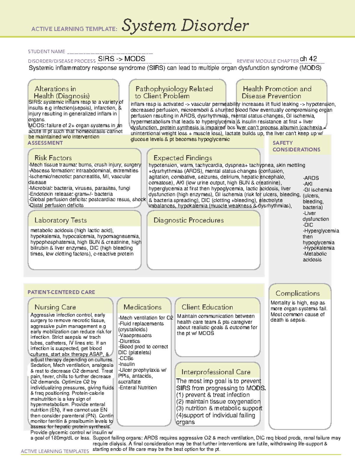 SIRS & MODS: Understanding System Disorders - Active Learning Template ...