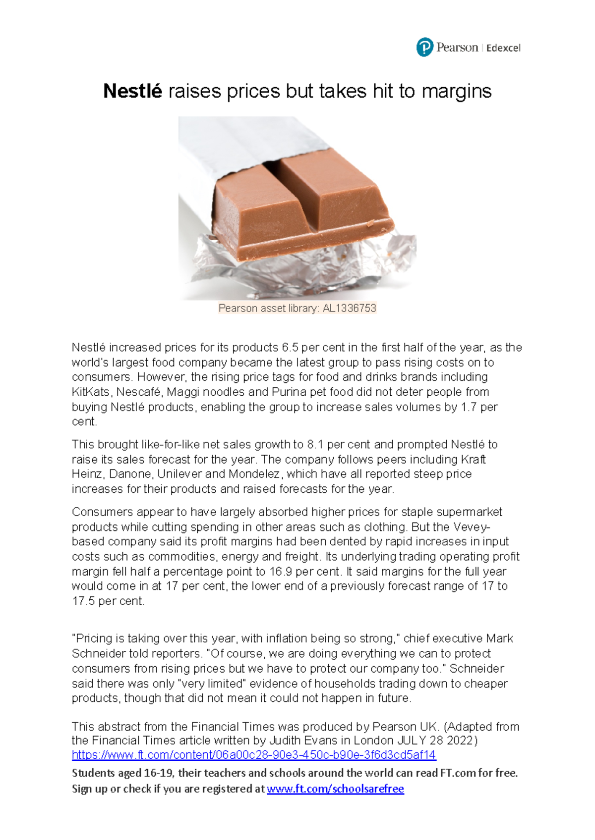 KS5 Case Study 1: Nestlé's Price Hike and Impact on Margins - Studocu