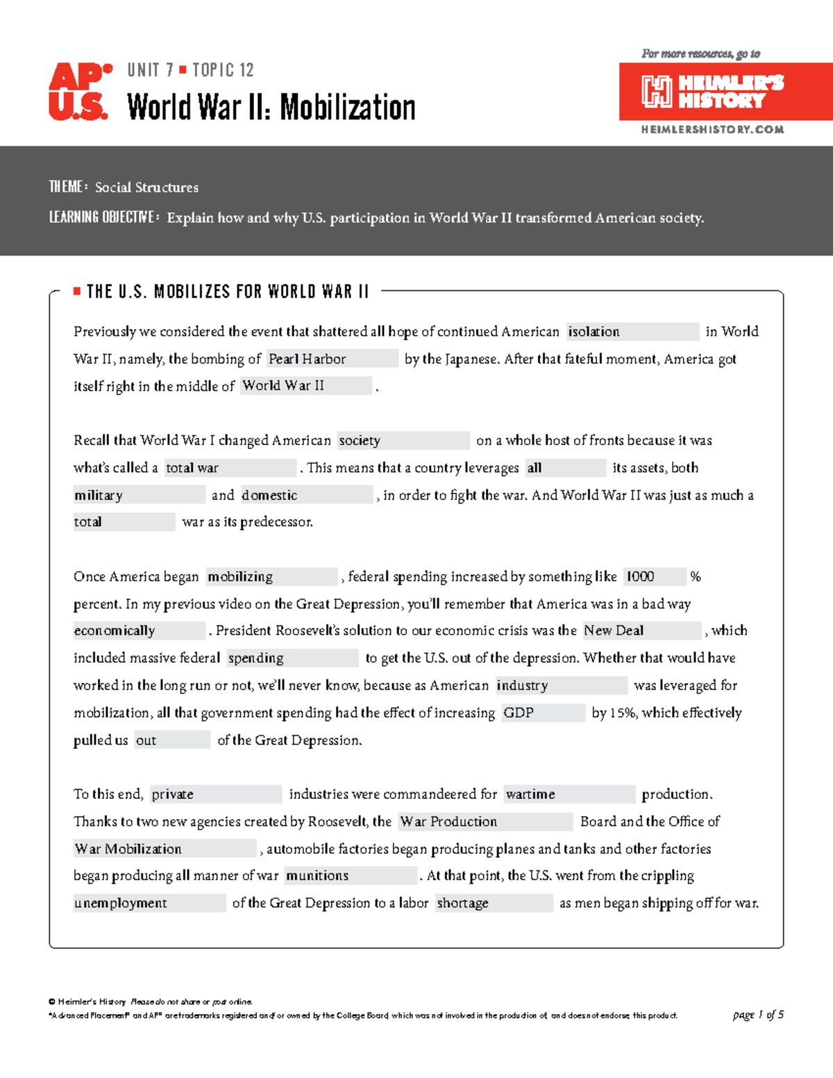 AP US Unit 7 Topic 12: Social Changes from WWII Mobilization - Studocu