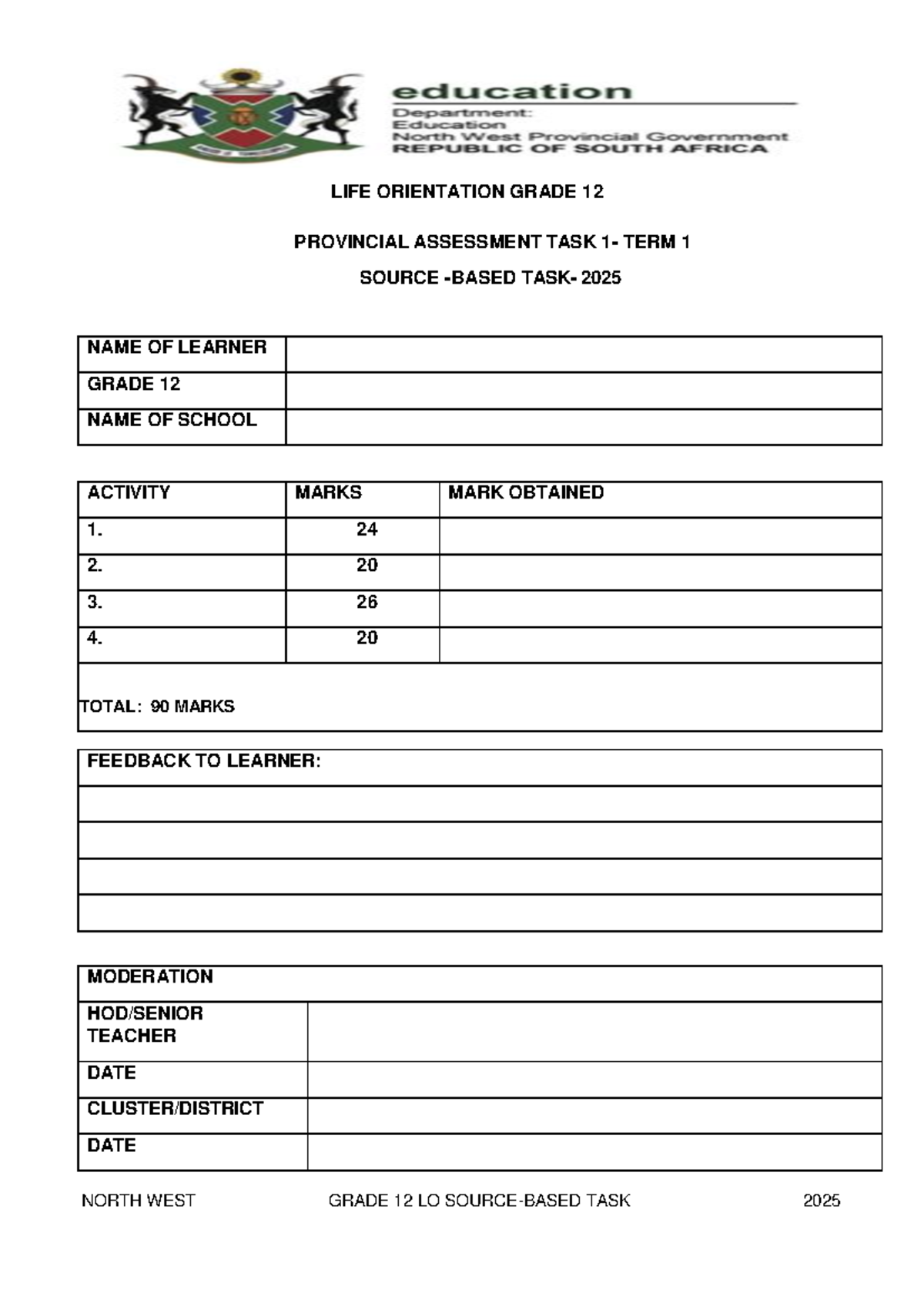 Grade 12 Life Orientation Source-Based Task - 2025 Assessment - Studocu