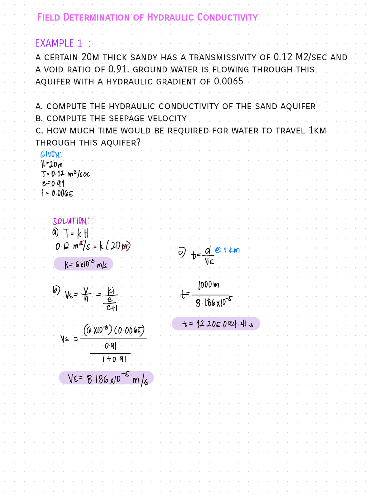 Geotech Lecture: Hydraulic Conductivity and Seepage Analysis Examples ...