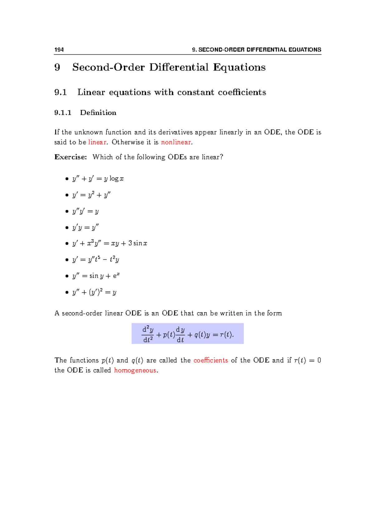 Differential Equations 194: 2nd Order ODEs and Linear Equations - Studocu