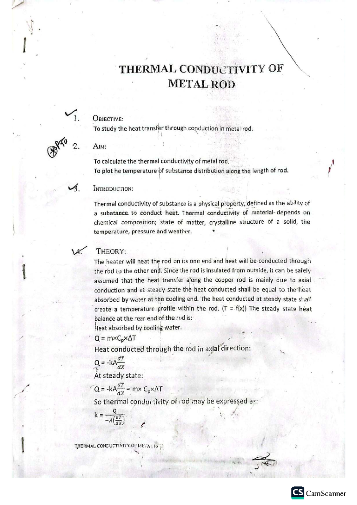 Thermal Conductivity Experiment of Metal Rod - Lab Report CS - Studocu