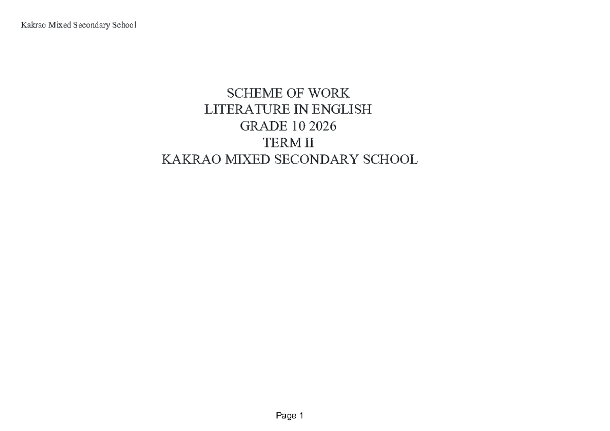 Kakrao Mixed Secondary School Literature in English Grade 10 Term II ...