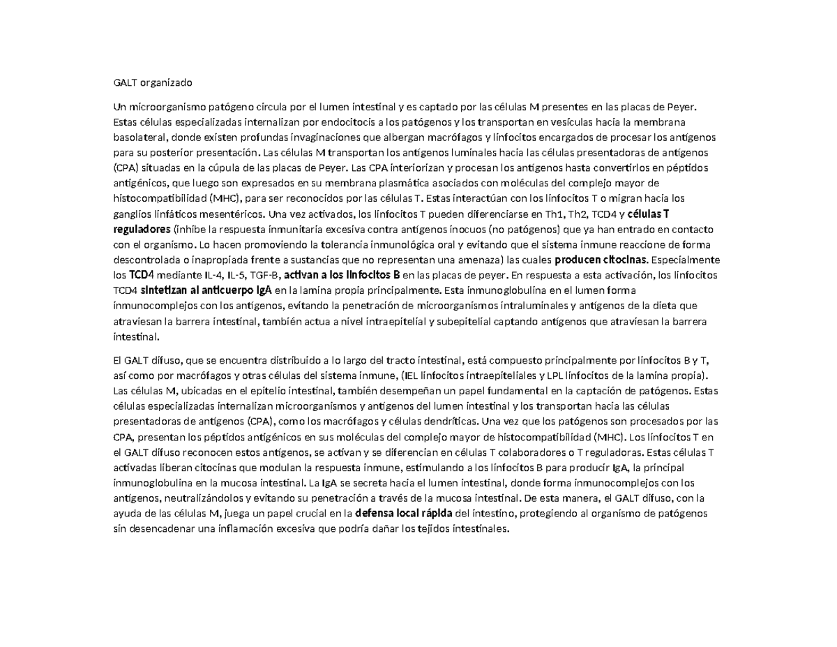 GALT: Función de Células M en la Inmunidad Intestinal - Studocu