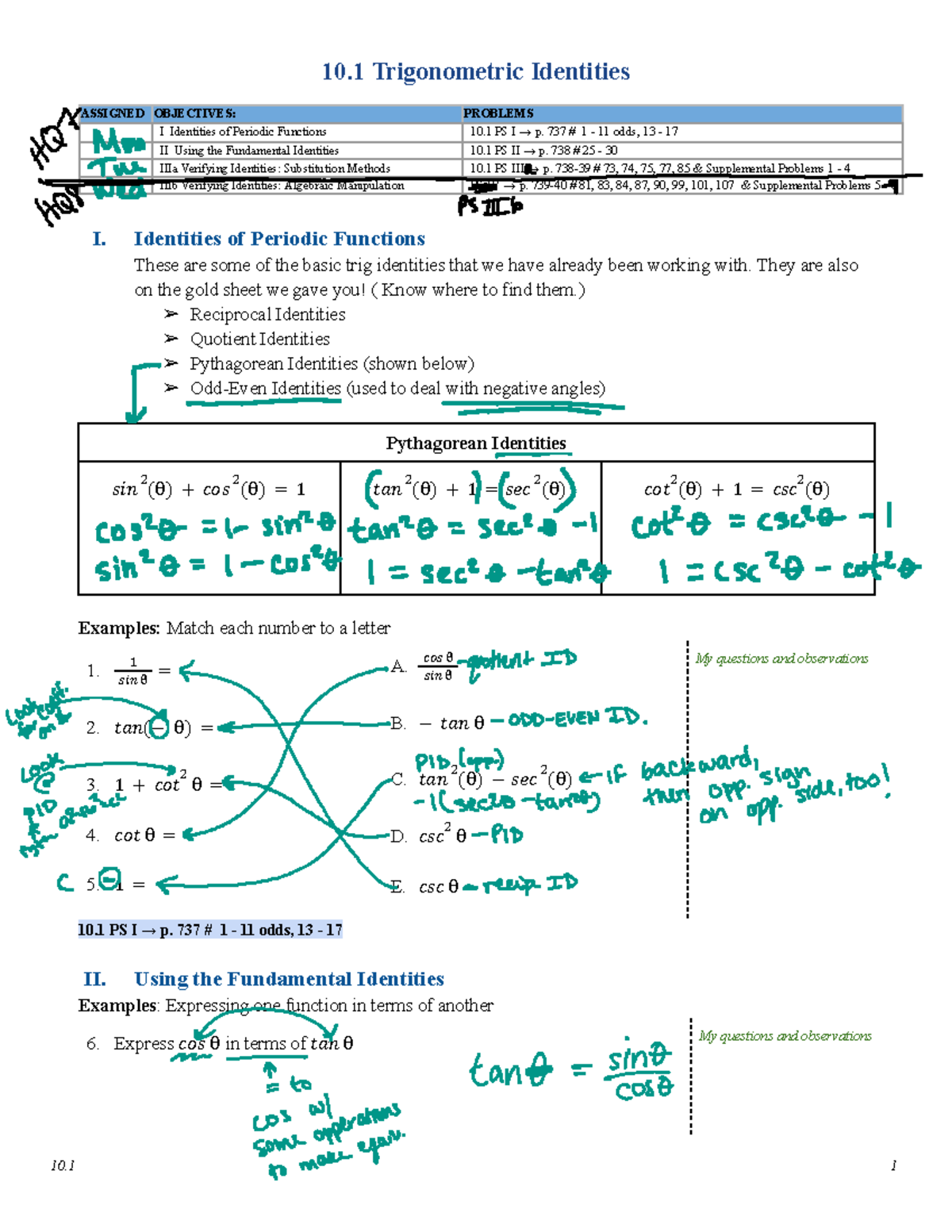 Trigonometric Identities and Verification Strategies - Section 10.1 ...