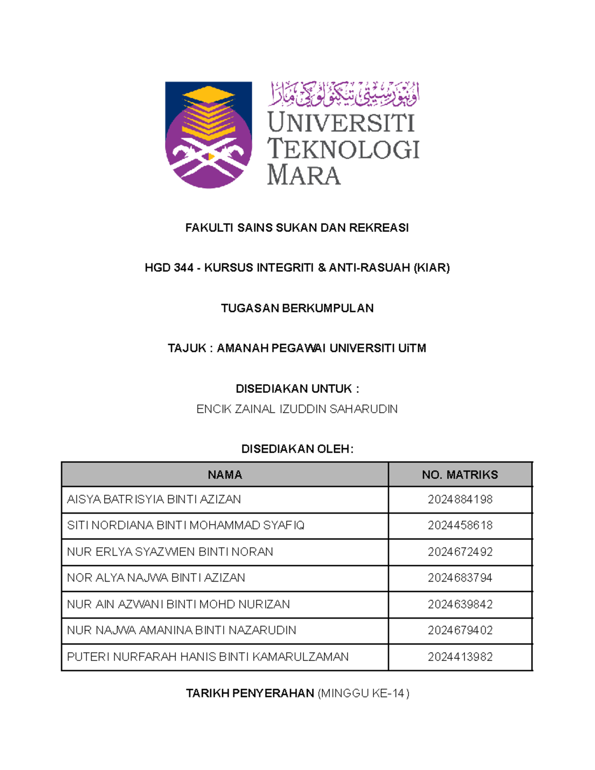Laporan Video PSA: Amanah dan Integriti Pegawai Universiti HGD 344 ...