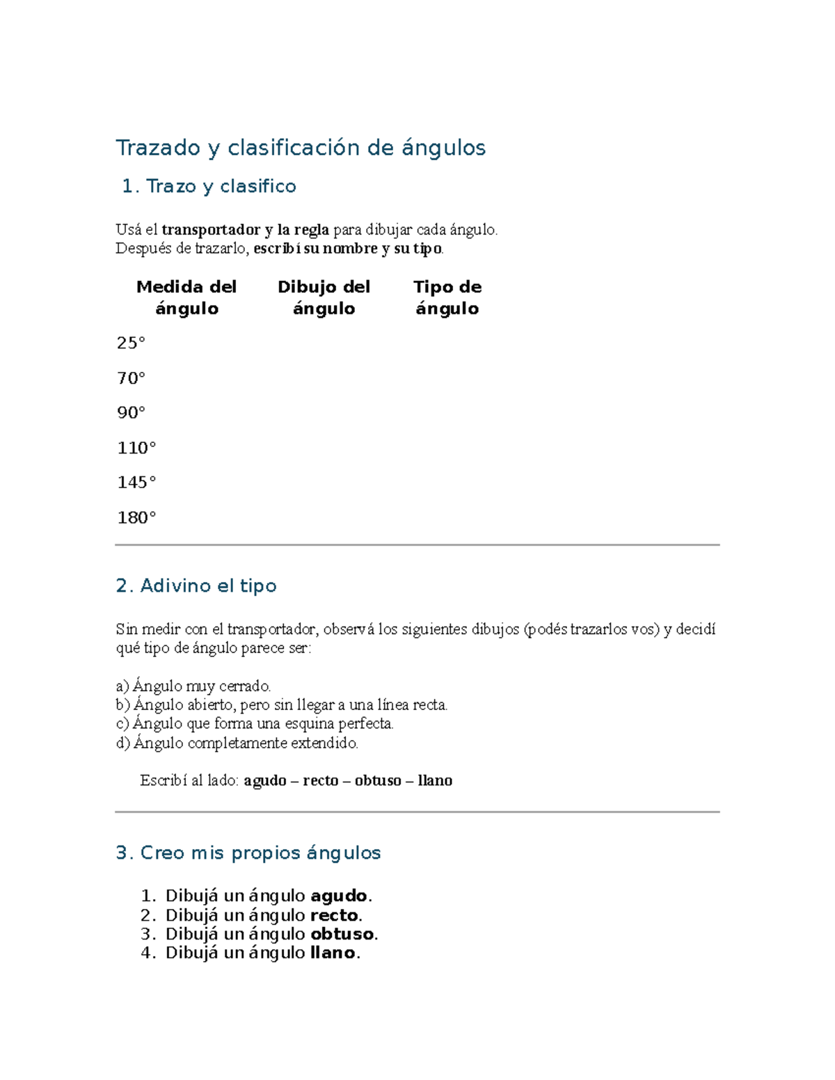 Ángulos 2 - Ejercicios de Trazado y Clasificación - Studocu
