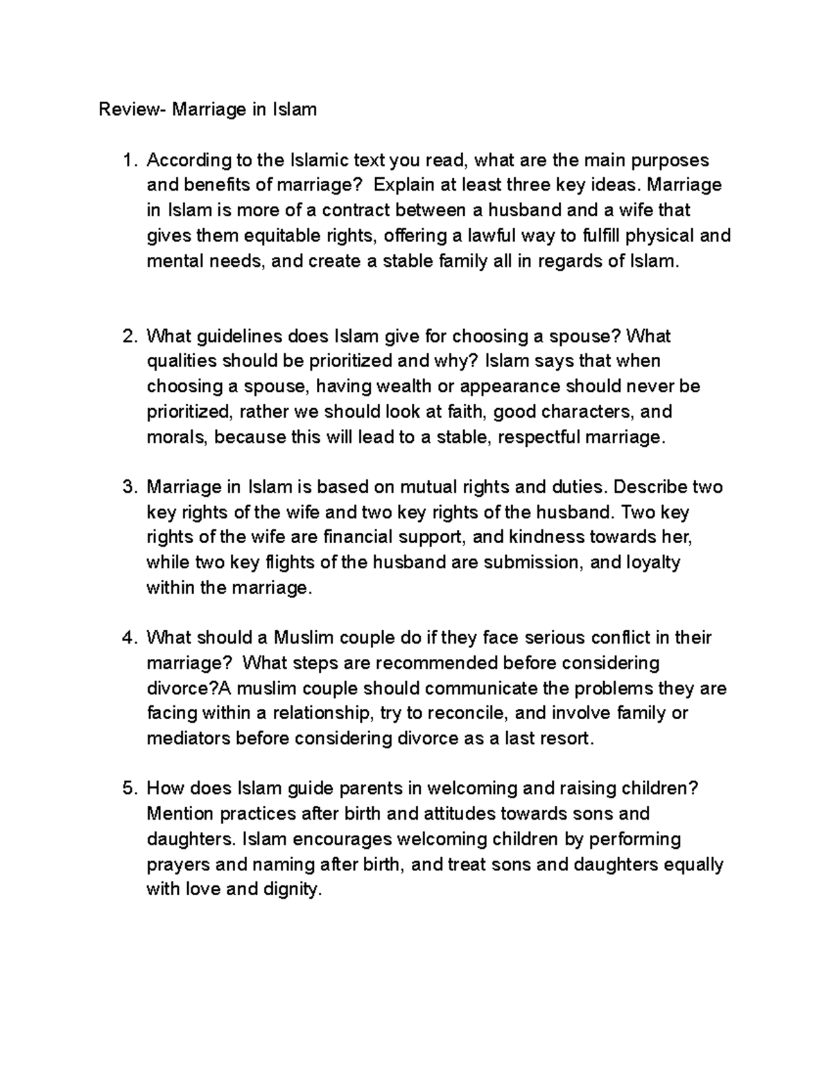 Review of Marriage in Islam: Key Purposes, Rights, and Guidelines - Studocu