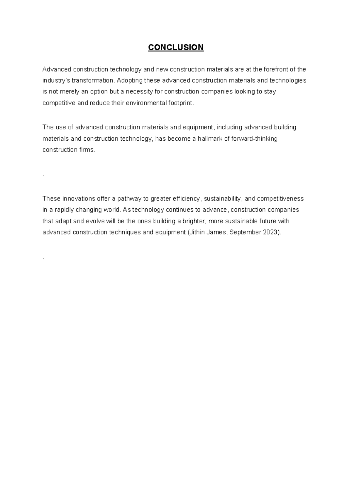 Conclusion - Advanced Construction Tech and Materials Insights - Studocu