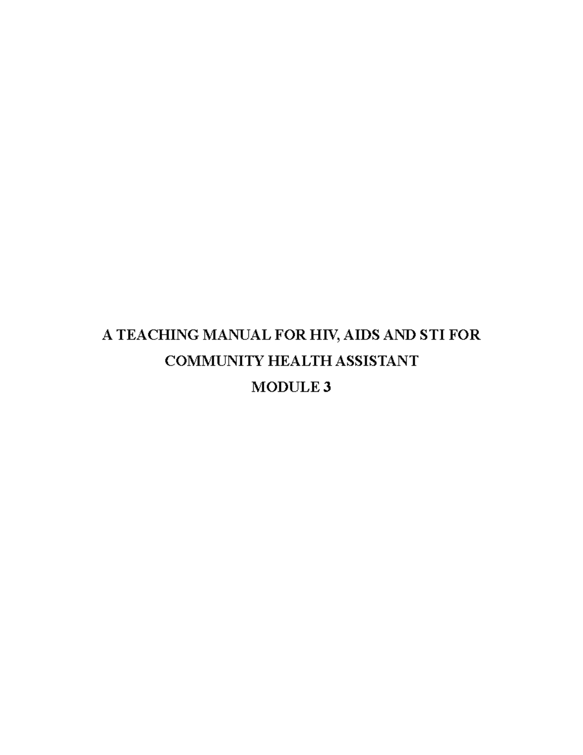 Teaching Manual Module 3: Understanding HIV, AIDS & STIs (CHP 105 ...