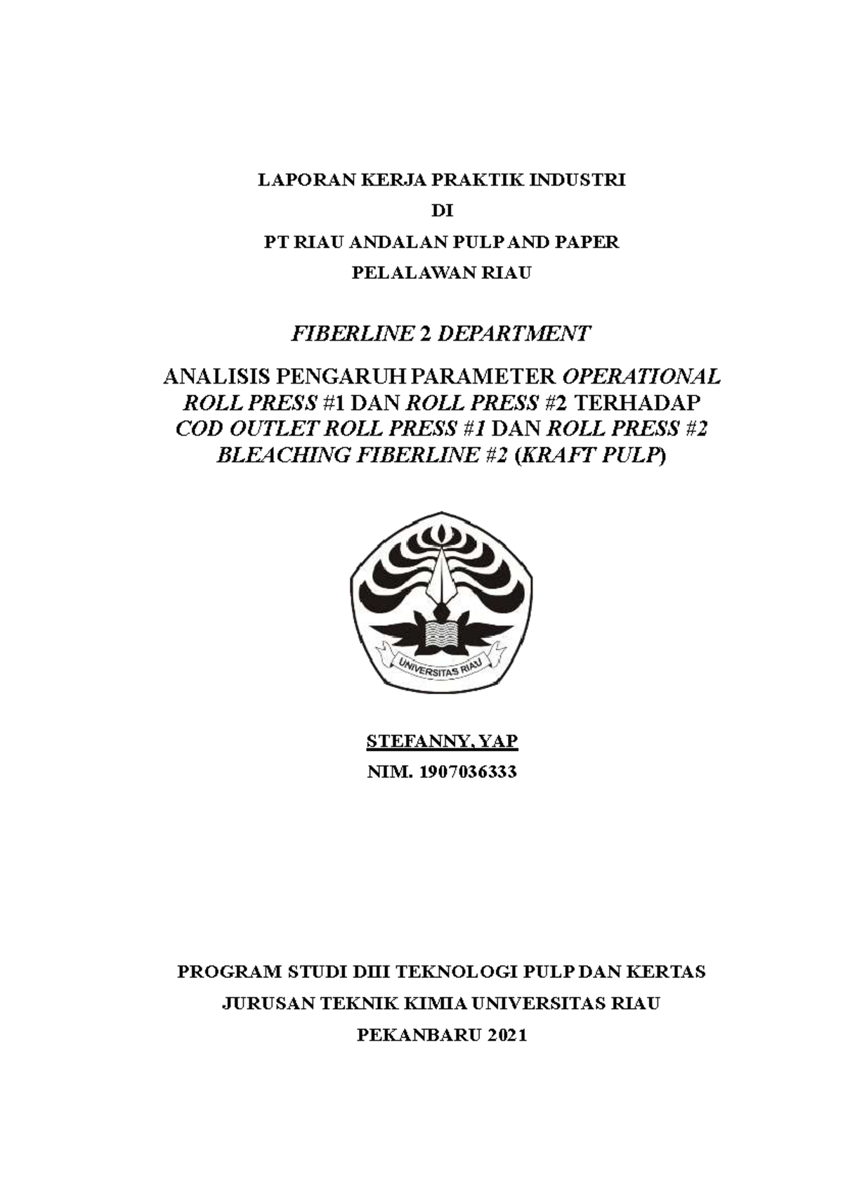Laporan Kerja Praktik Industri DIII: Analisis COD di Fiberline #2 PT ...
