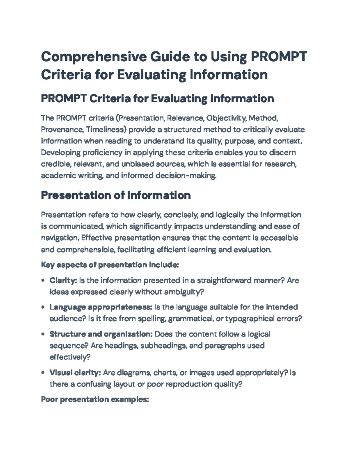 Comprehensive Guide to PROMPT Criteria for Info Evaluation - Studocu
